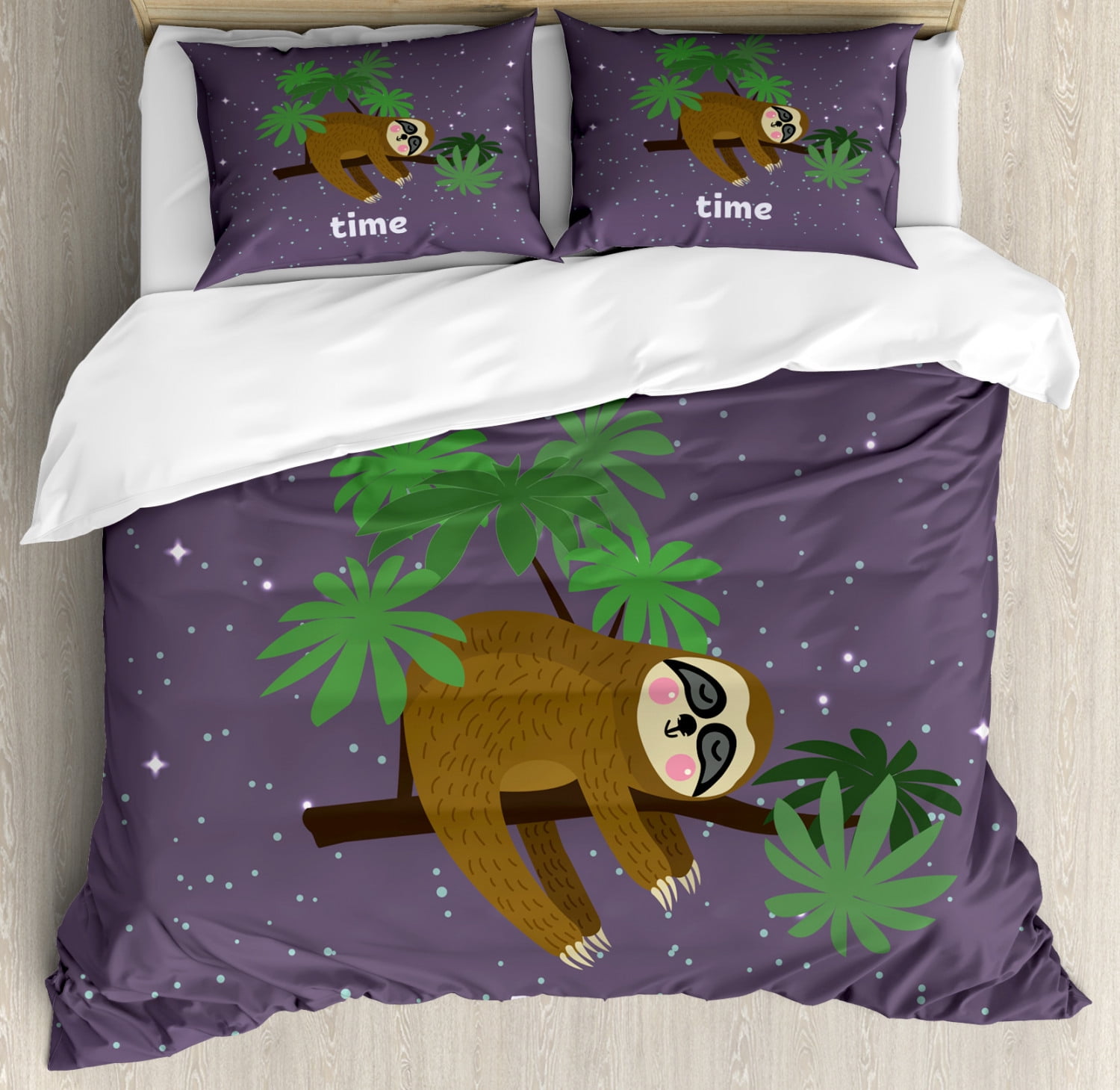 Sloth Duvet Cover Set King Size, Cute Cartoon Character Sleeping on ...