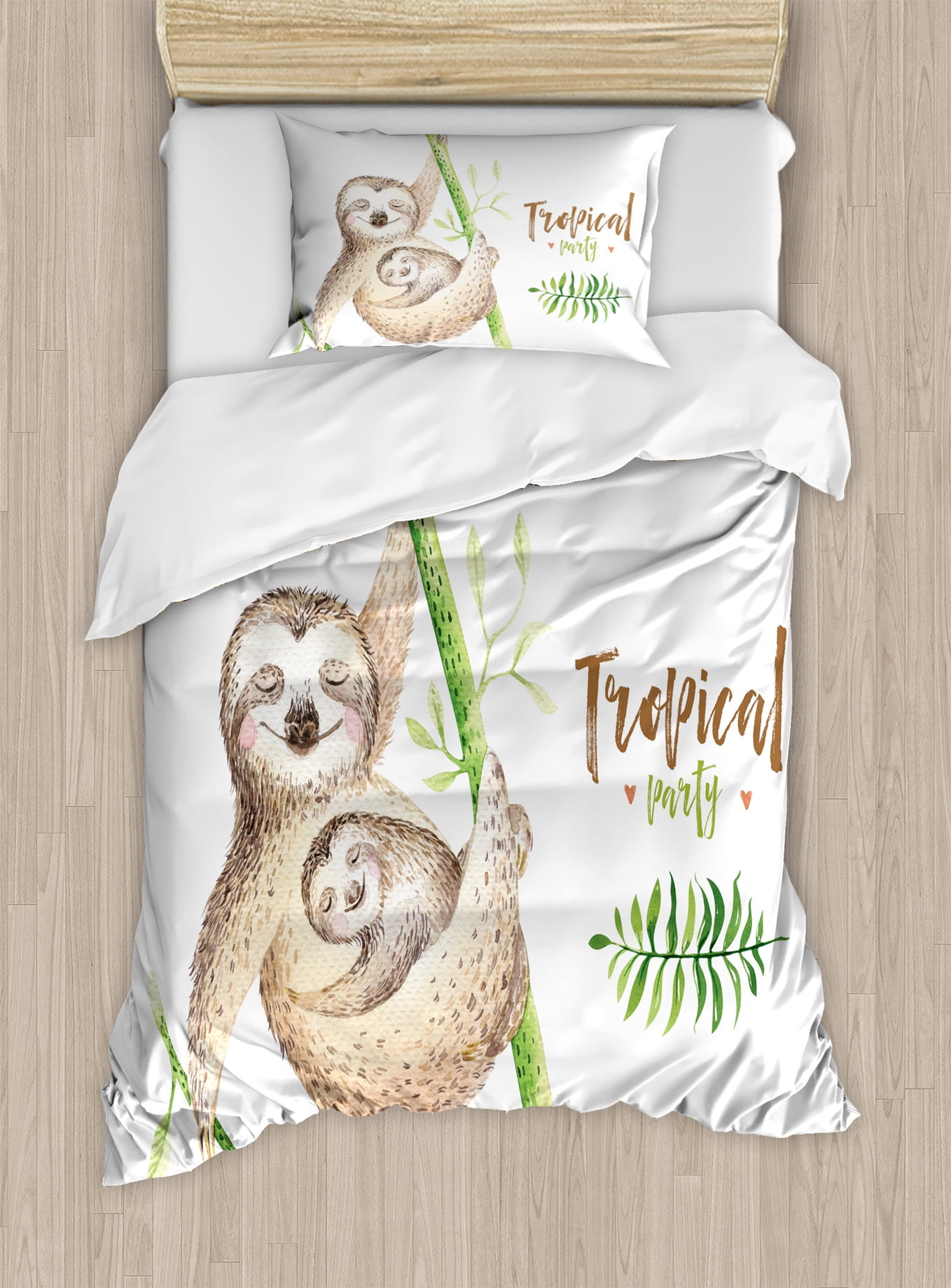 Sloth Duvet Cover Set, Mother and Animals Family Happiness Watercolor ...
