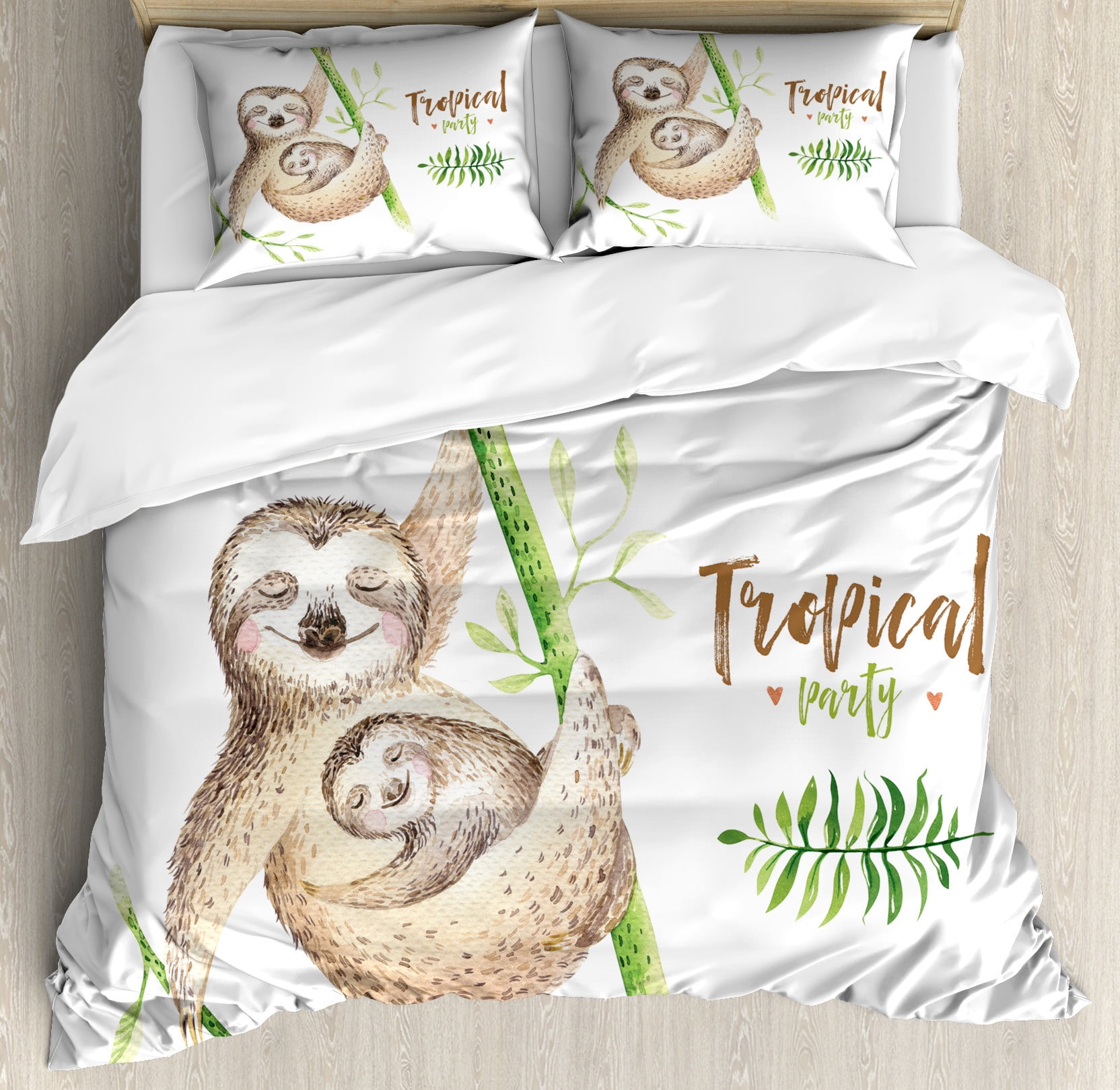 Sloth Duvet Cover Set, Mother and Animals Family Happiness Watercolor ...