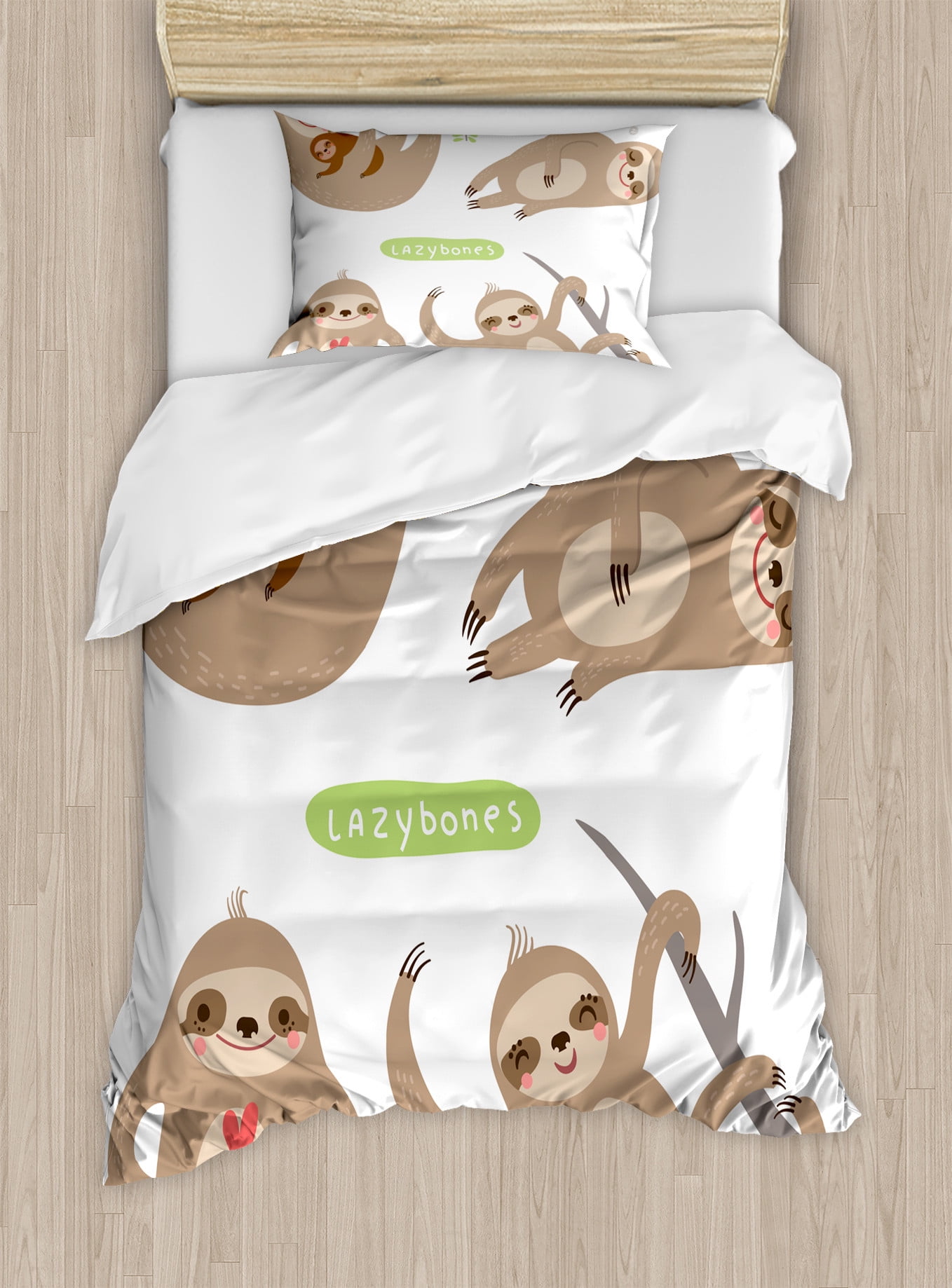 Sloth Duvet Cover Set, Pattern of Funny Lazy Sloths Hugging Family ...