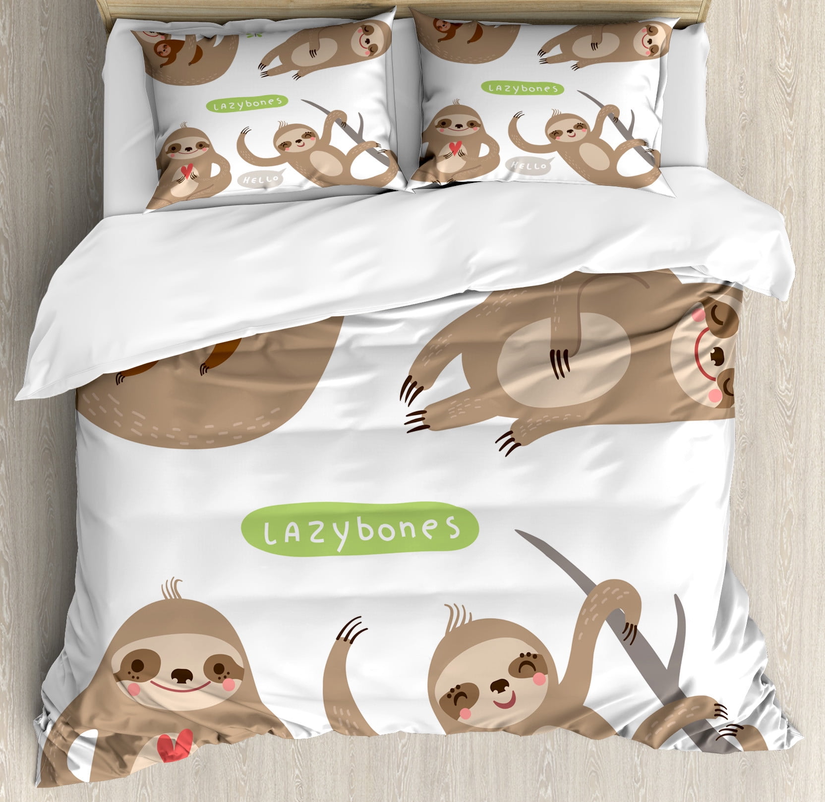 Sloth Duvet Cover Set, Pattern of Funny Lazy Sloths Hugging Family Romance Love, Decorative 3 ...