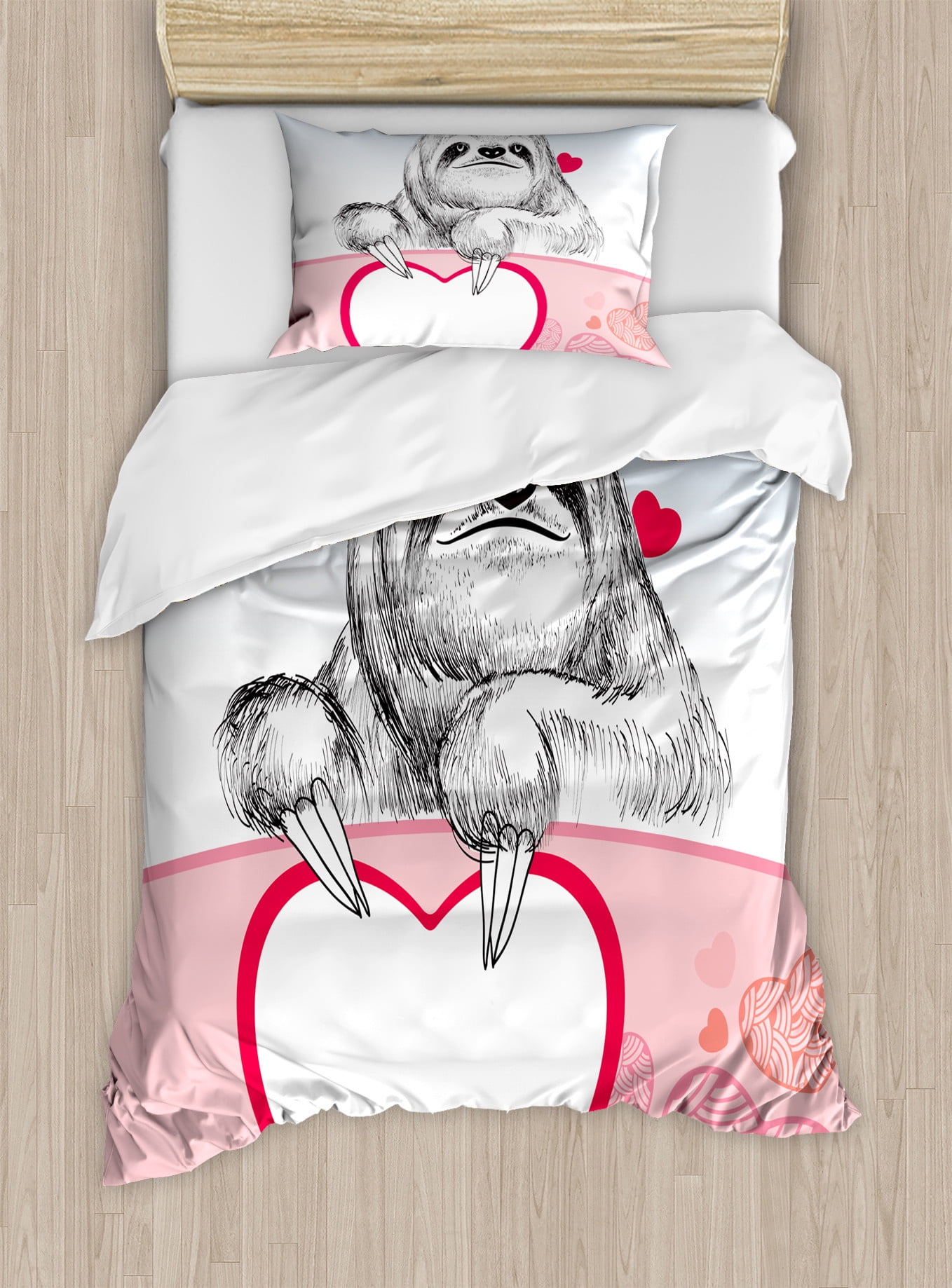 Sloth Duvet Cover Set, Romantic Sloth Falling in Love Different Heart ...