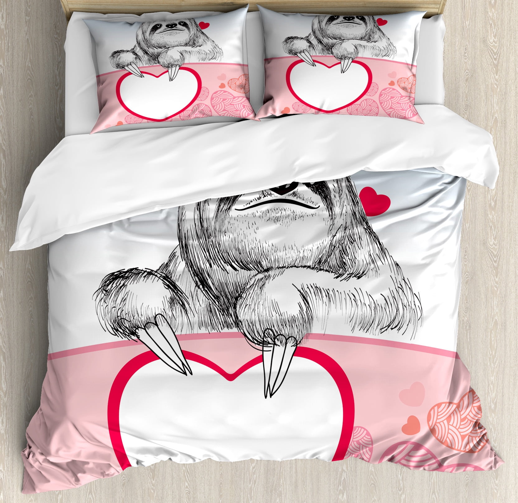 Sloth Duvet Cover Set, Romantic Sloth Falling in Love Different Heart ...