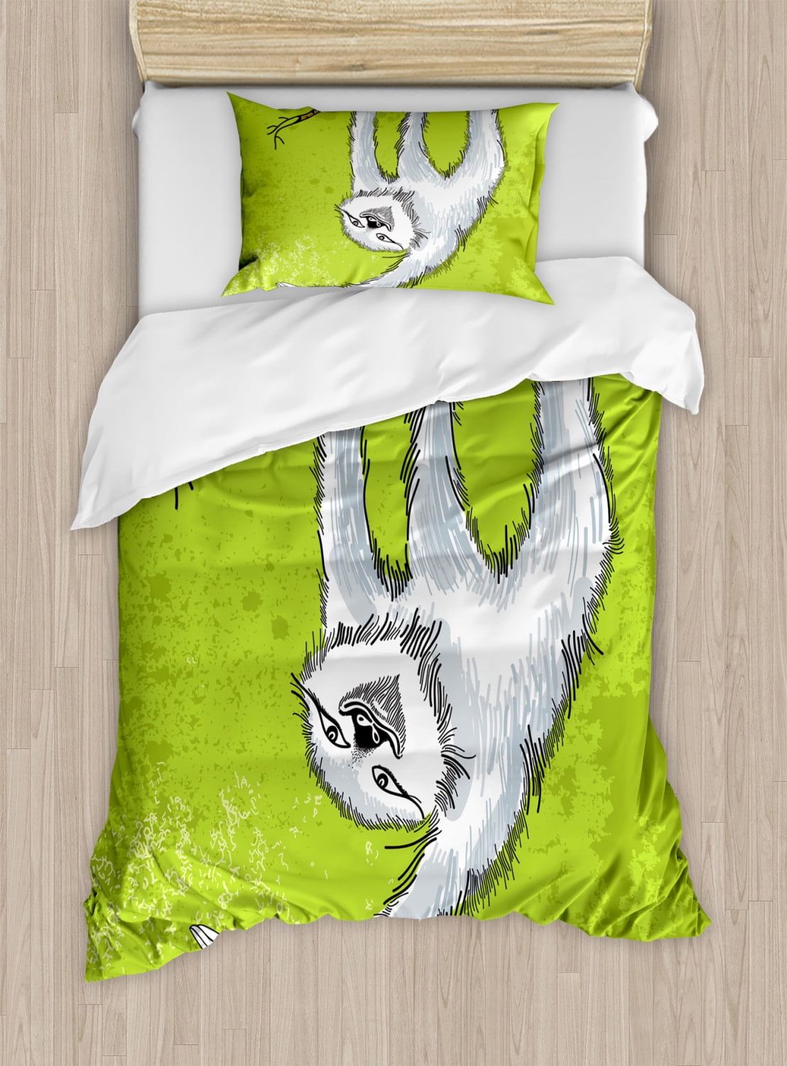 Sloth Duvet Cover Set Twin Size, Smiling Sloth Clutches Hanging on a ...