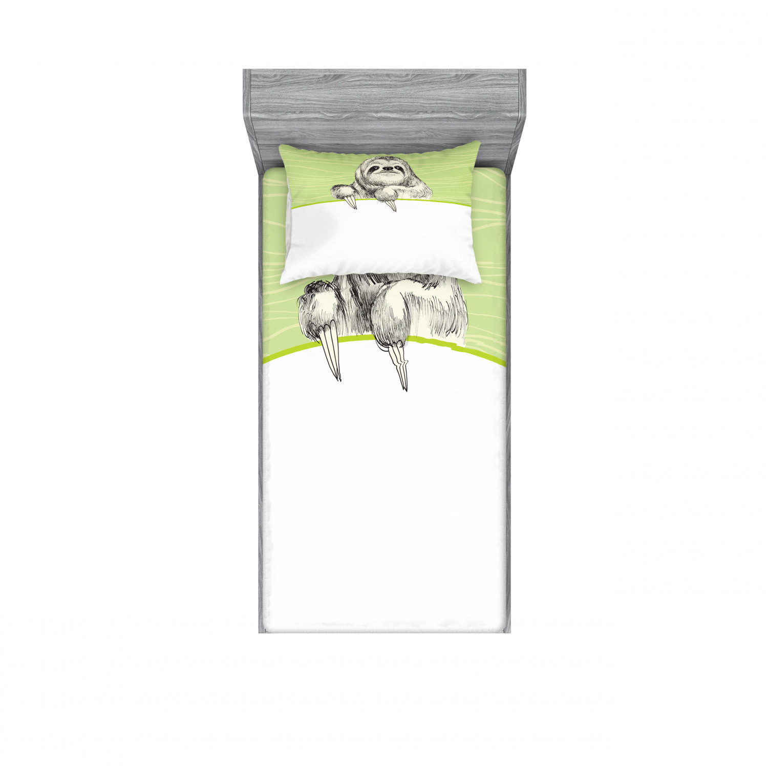 Sloth Fitted Sheet & Pillow Sham Set, Hand Drawn Sluggish Animal Sloth ...