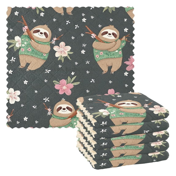 Sloth Flower Kitchen Cloth Dish Towels for Drying Washing Absorbent ...