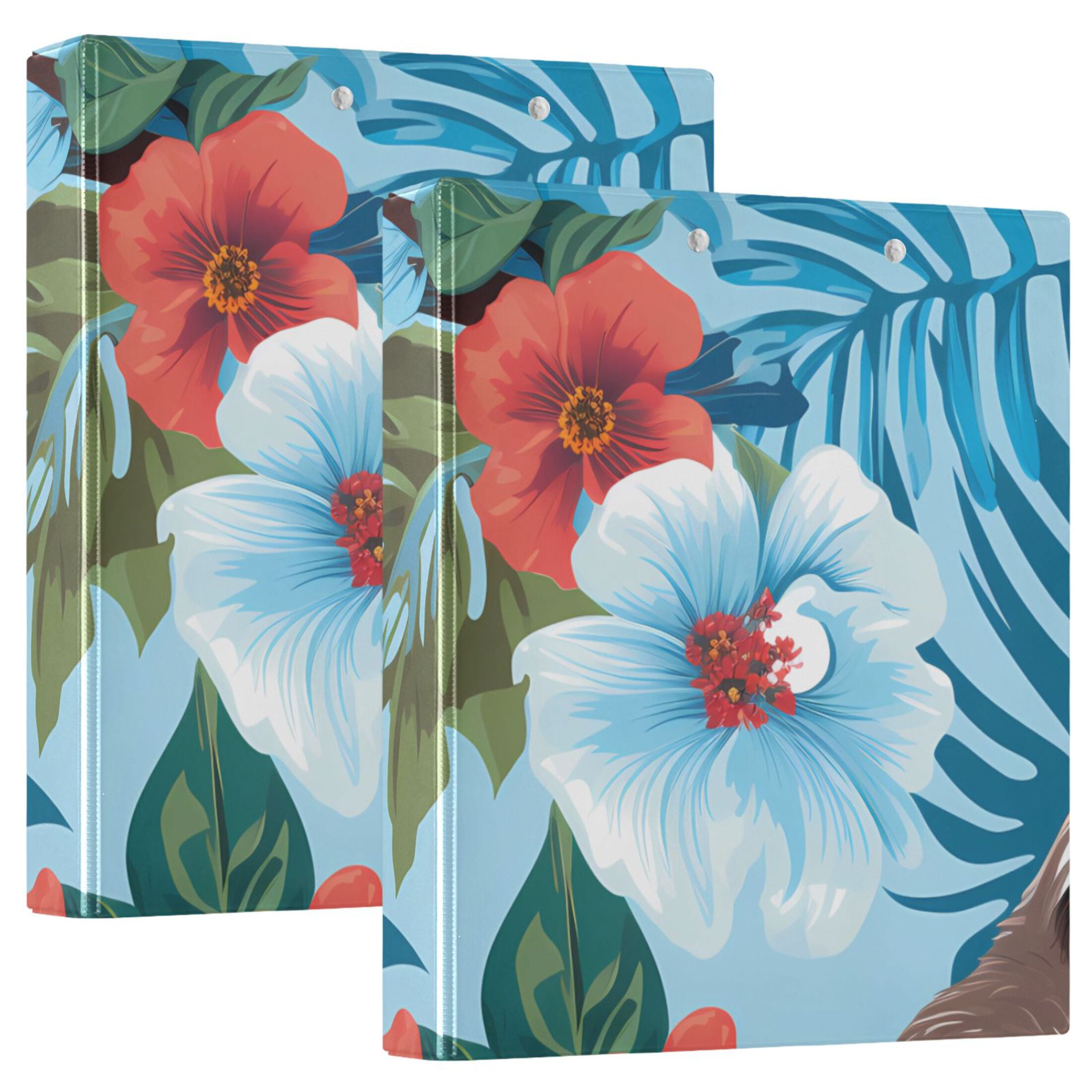 Sloth Flowers Leaves Blue 3 Ring Binders 1.5 inch Hardcover File ...