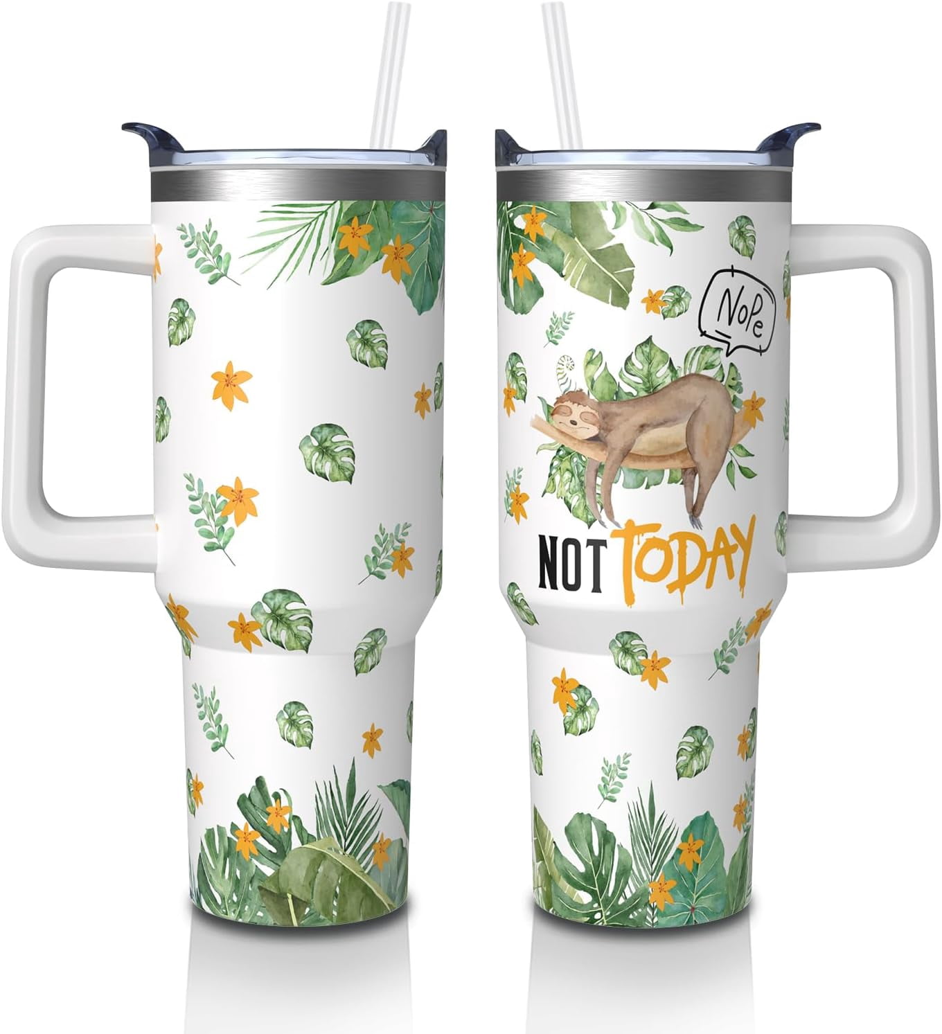 Sloth Gifts Cup for Women Girls, Nope Not Today 40oz Tumbler with ...