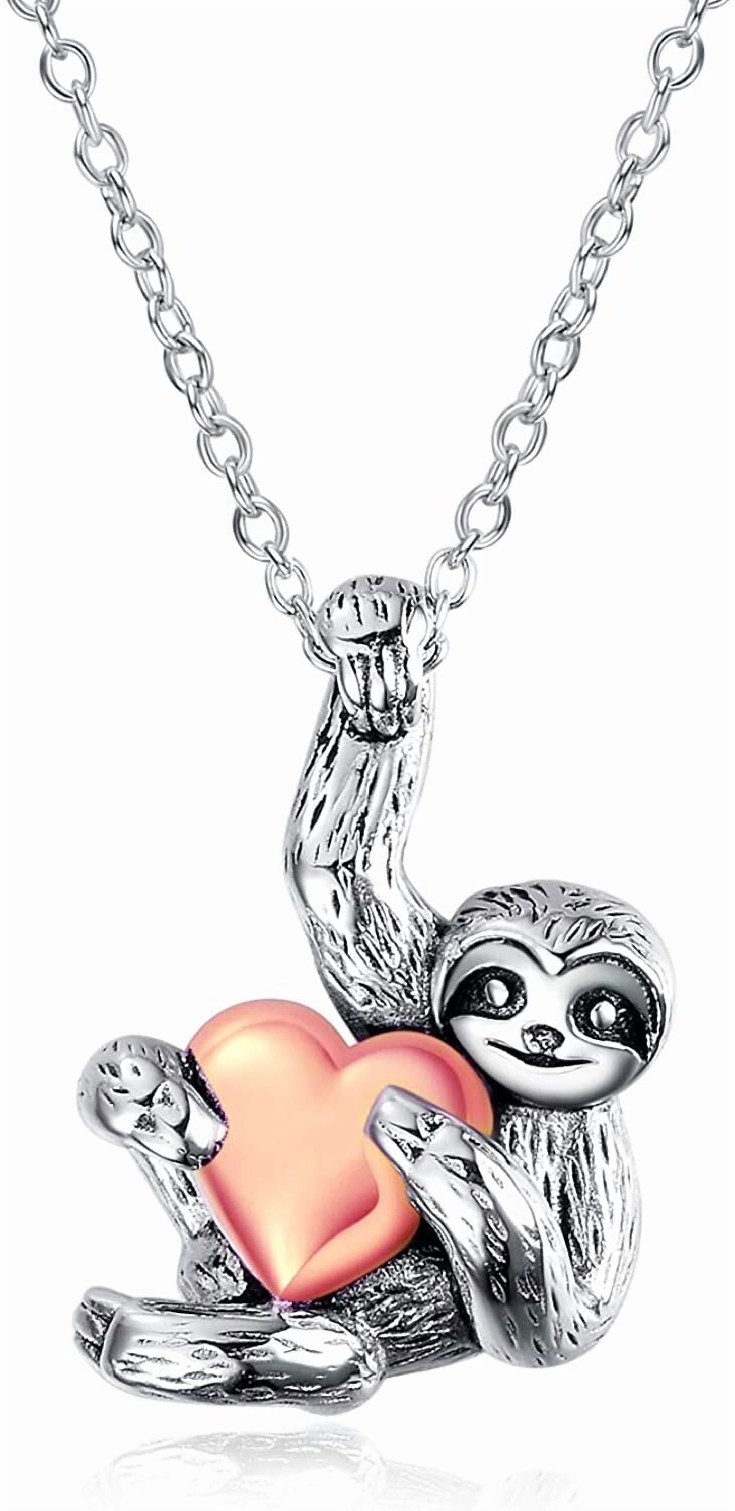 Sloth Gifts Sterling Silver Sloth Necklace Heart Crystal Sloth Jewelry ...
