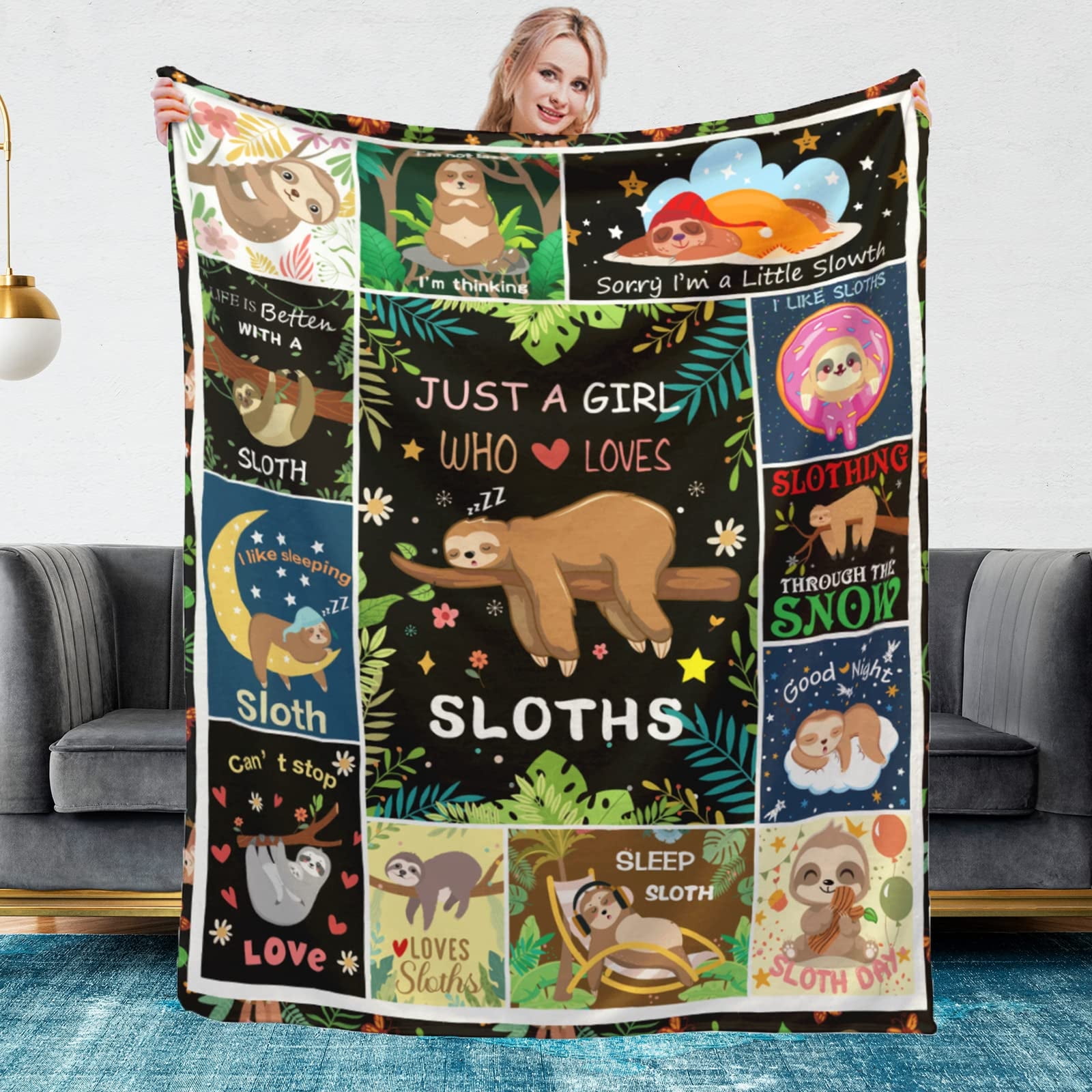 "Sloth Gifts for Adults: Men, Women, Boys, Girls - Funny Throw Blanket ...