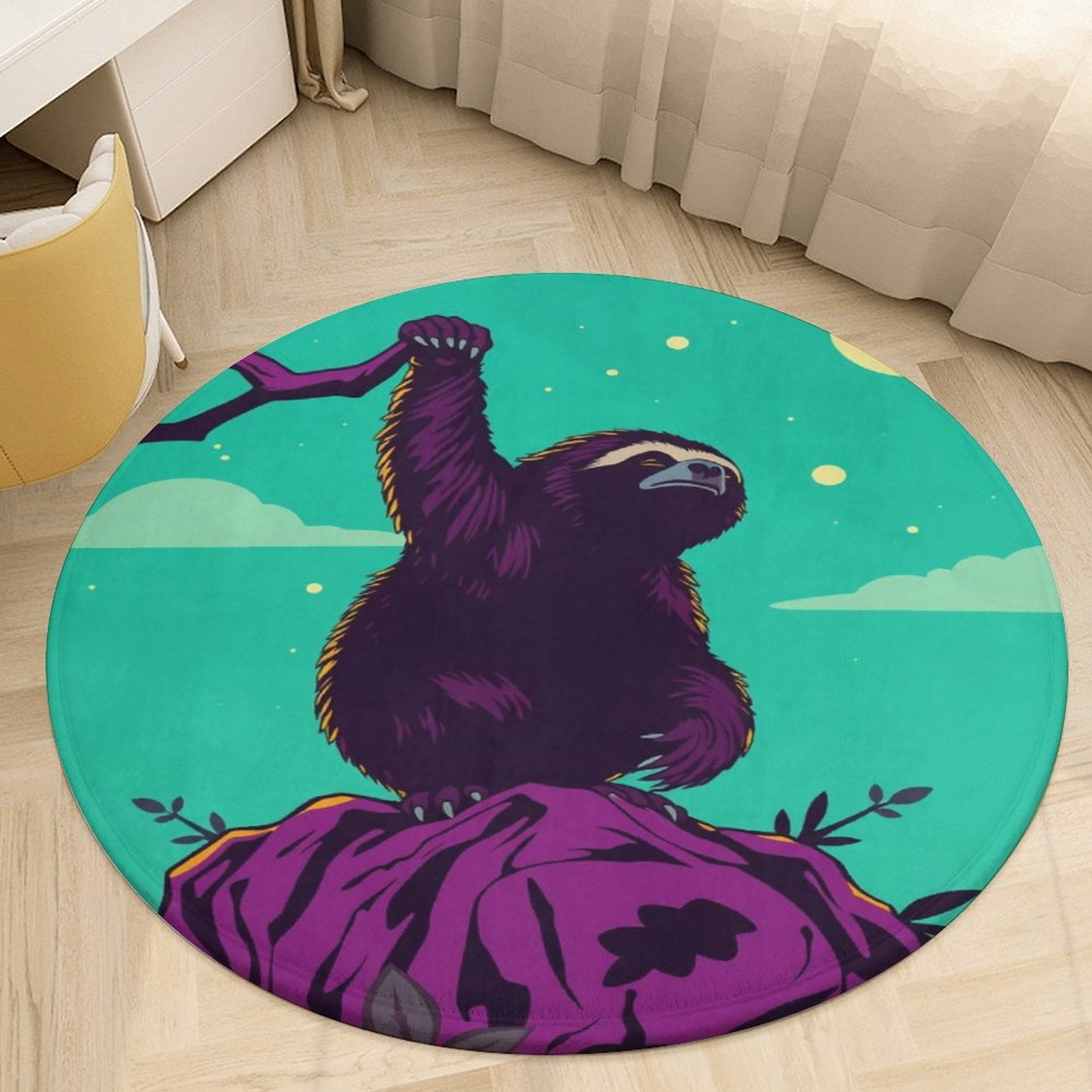 Sloth Hangs Moonlit Rock Modern Round Carpets for Living Room Ration ...