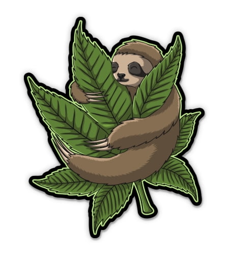 Sloth Hugging Marijuana Leaf Weed Lazy Chill - 3" Vinyl Sticker - For ...