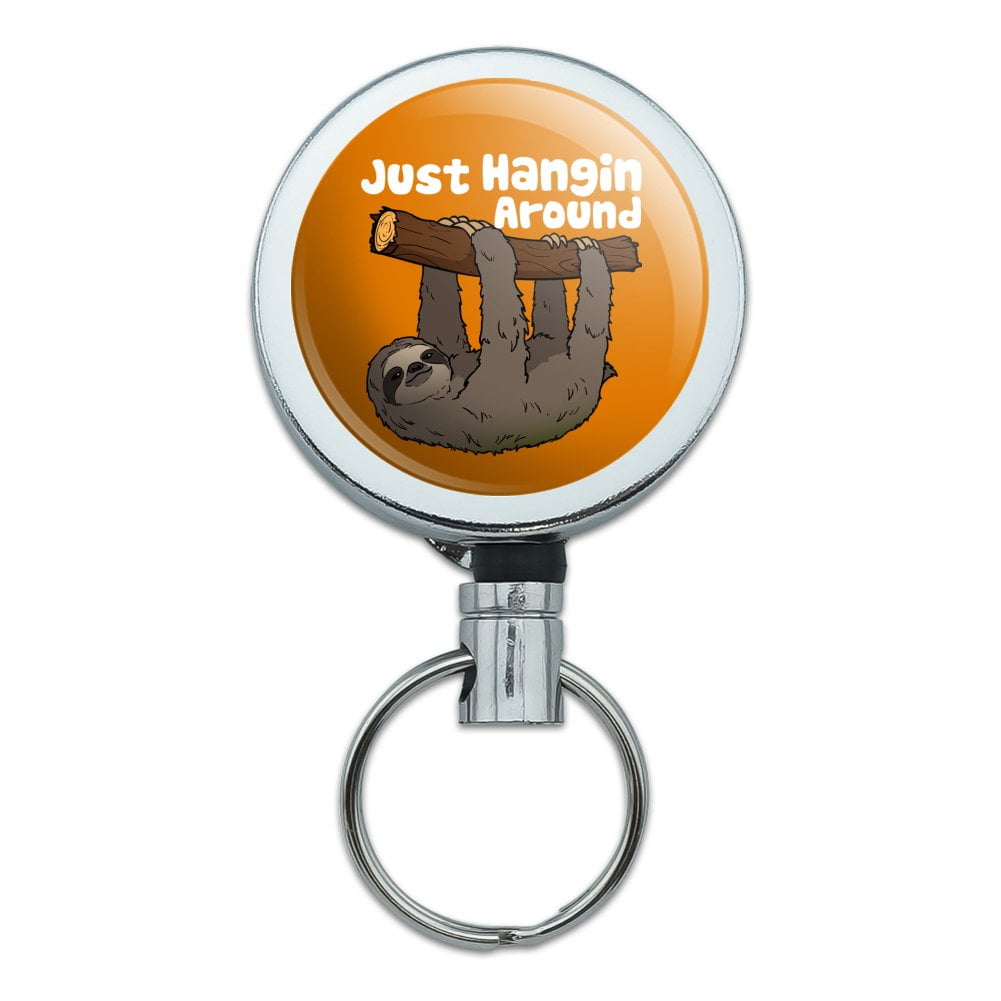 Sloth Just Hanging Around Heavy Duty Metal Retractable Reel ID Badge ...