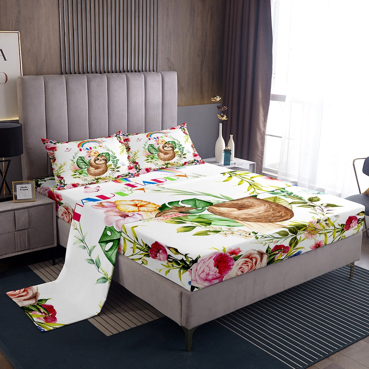 Sloth Kawaii Bed Sheets Girls Room Decor,Cartoon Sloth Wild Jungle ...