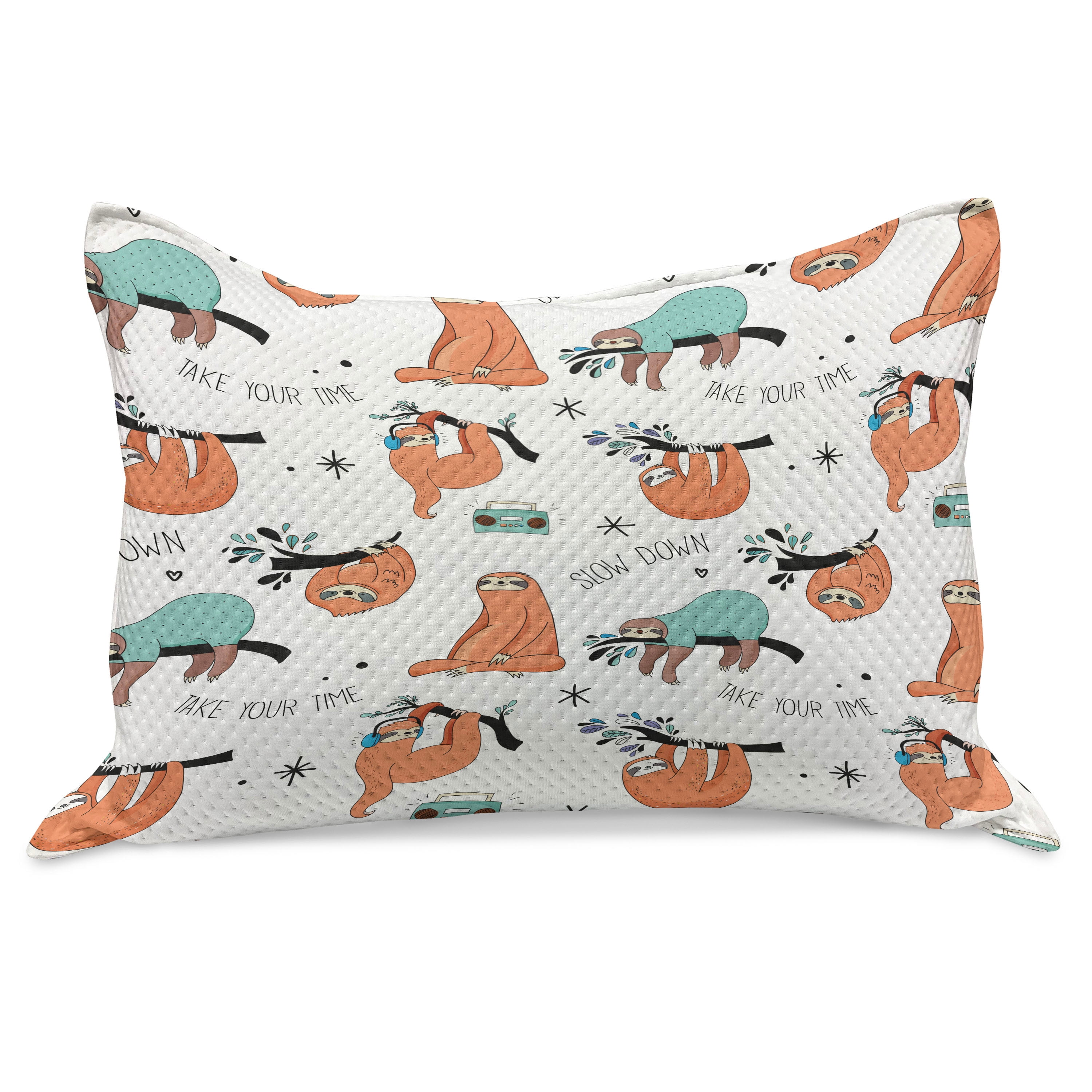 Sloth Knitted Quilt Pillowcover, Pattern Hand Drawn Sloths on Branches ...