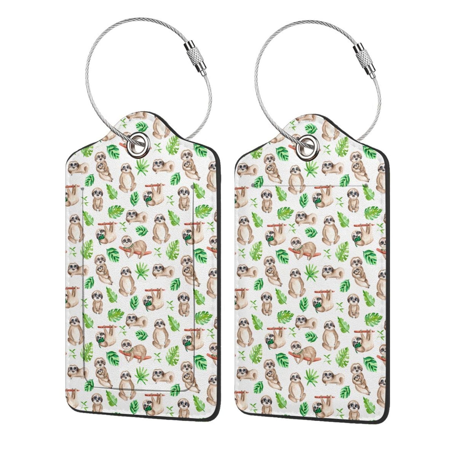 Sloth Leaves Cute Animal Luggage Tags for Suitcase PU Privacy Cover ID ...