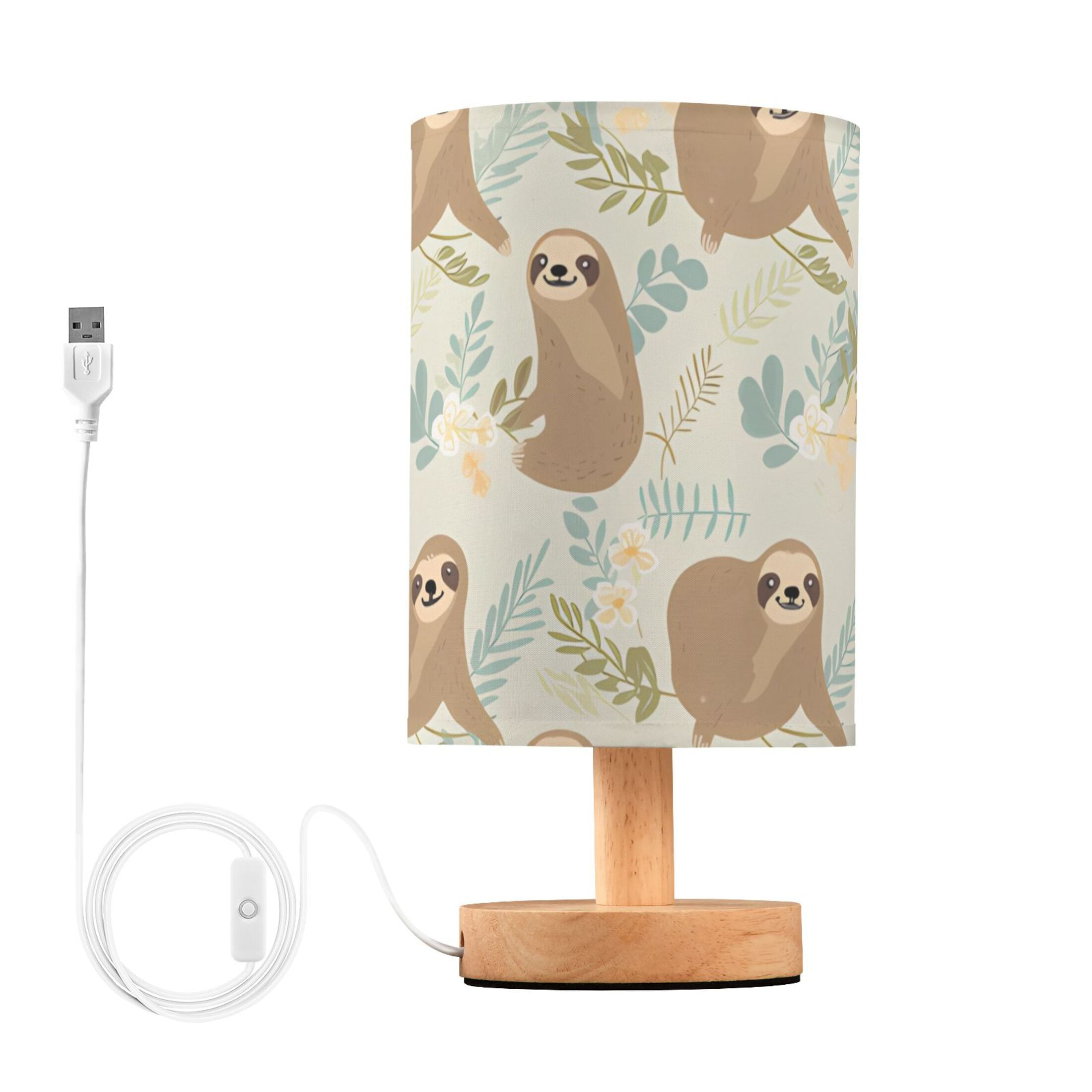 Sloth Leaves Flowers Table Lamp USB Bedside Desk Nightstand Lamp ...