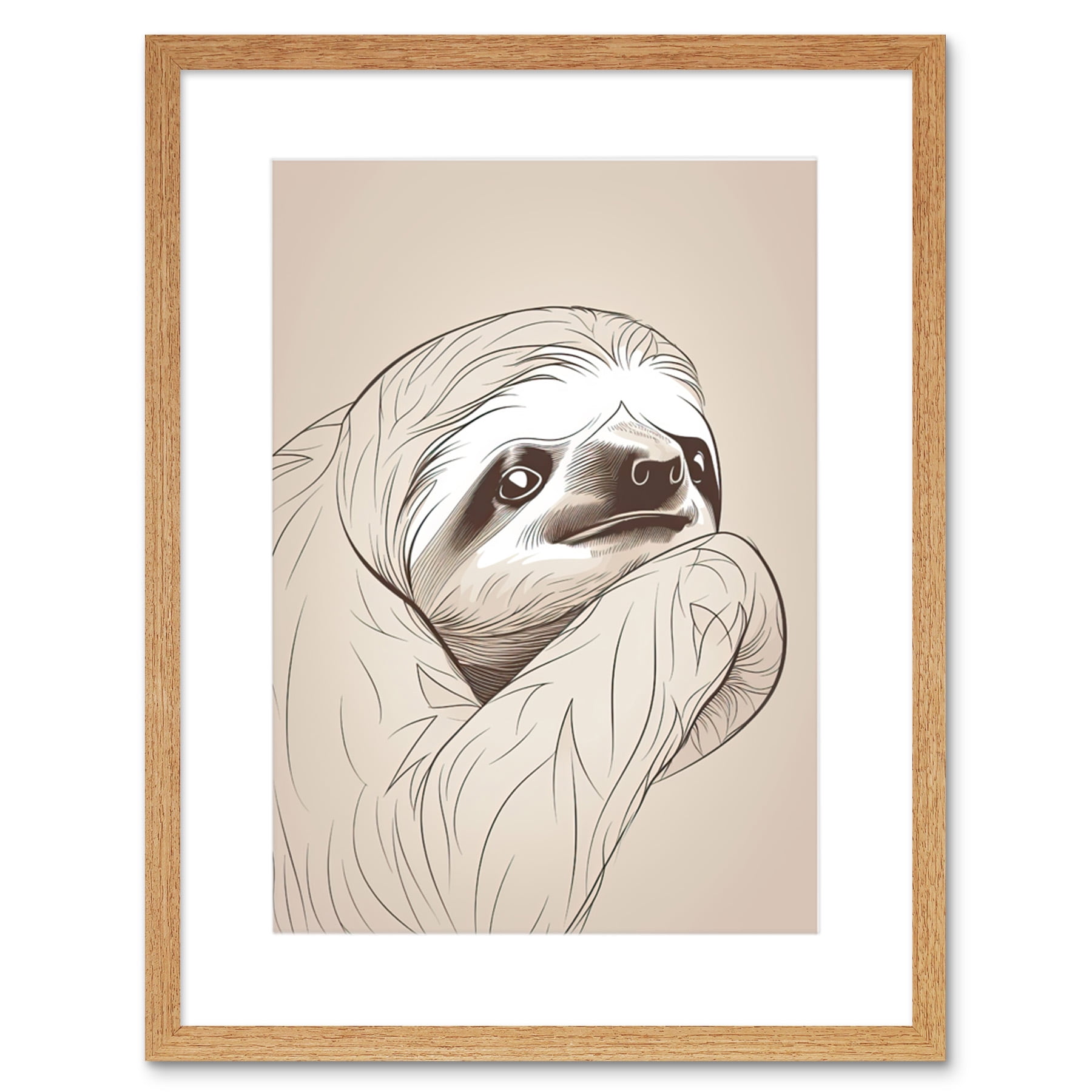 Sloth Line Drawing Illustration with Highlights Artwork Framed Wall Art ...