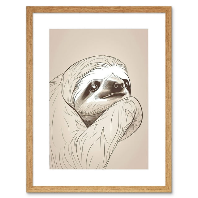 Sloth Line Drawing Illustration with Highlights Artwork Framed Wall Art ...