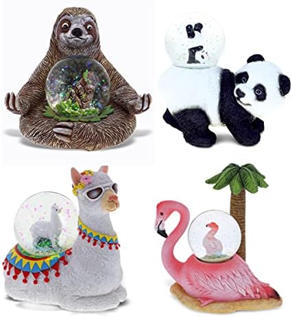 Sloth, Llama, Flamingo, Panda Snow Globe Set of 4 – Wild Animals Water ...