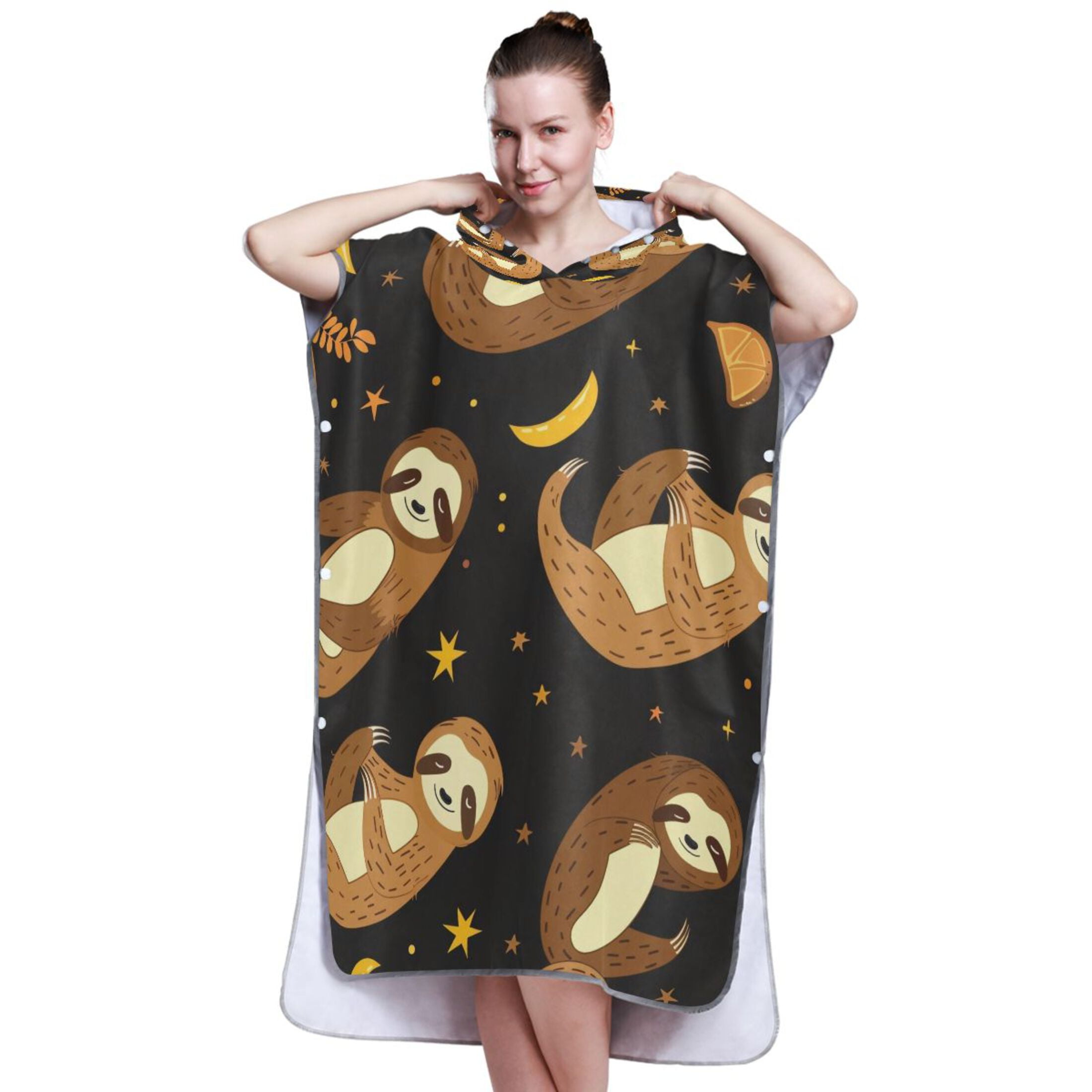 Sloth Moon Star Star Hooded Beach Towel Adult Bath Poncho Towels Soft ...