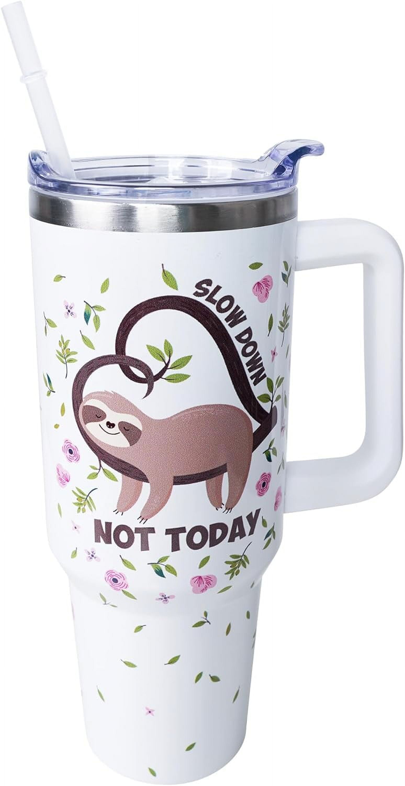 Sloth Mug 40 oz Tumbler with Handle and Straw Lid Leak Proof - Sloth ...