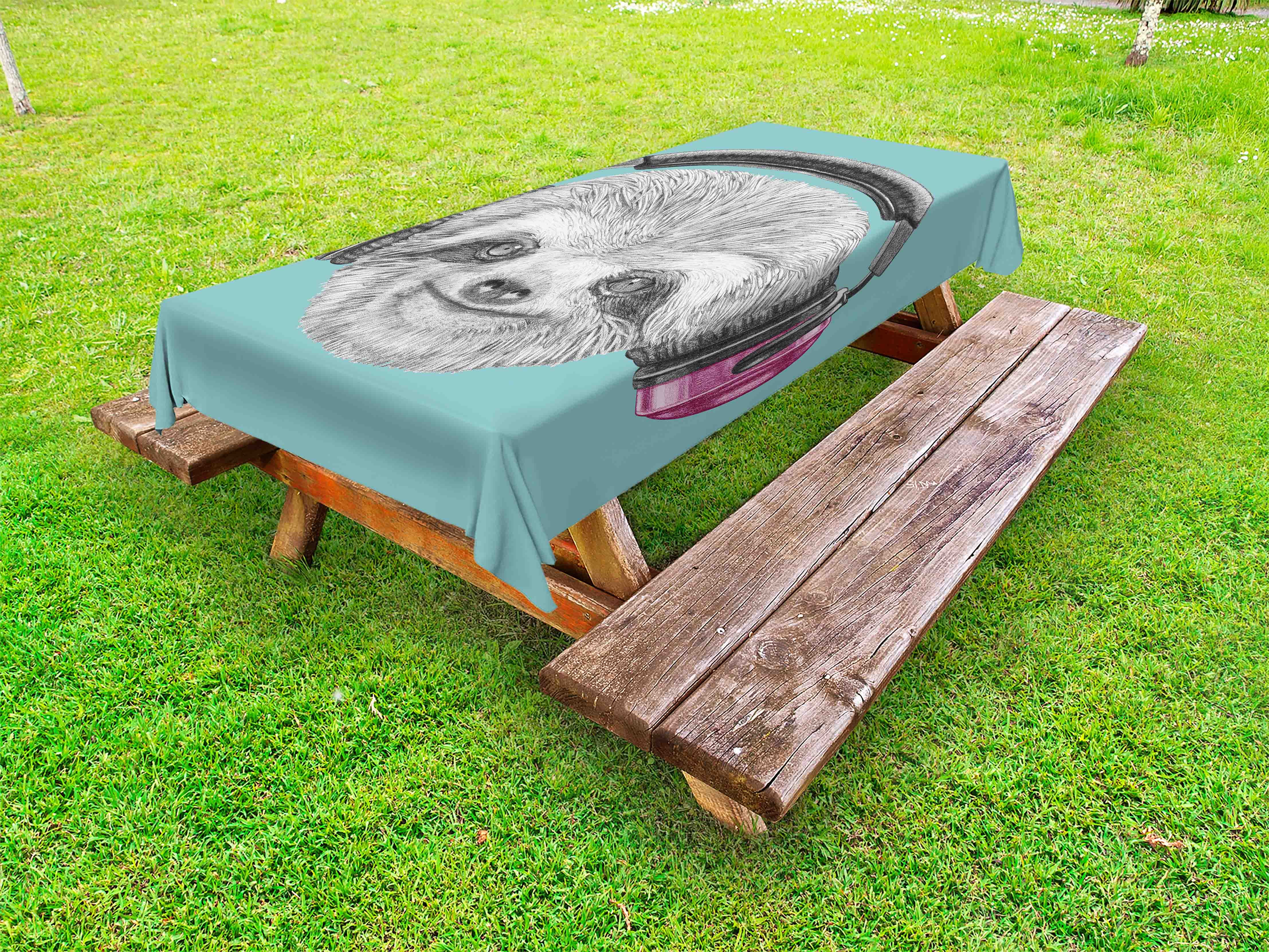 Sloth Outdoor Tablecloth, DJ Sloth Portrait with Headphones Funny ...