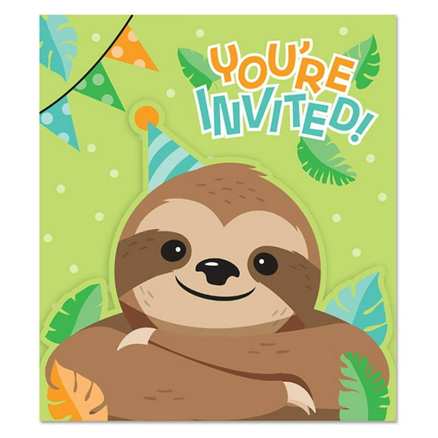 Sloth Party Invitations - 1 Pack 8 ct - Party Supplies - Walmart.com