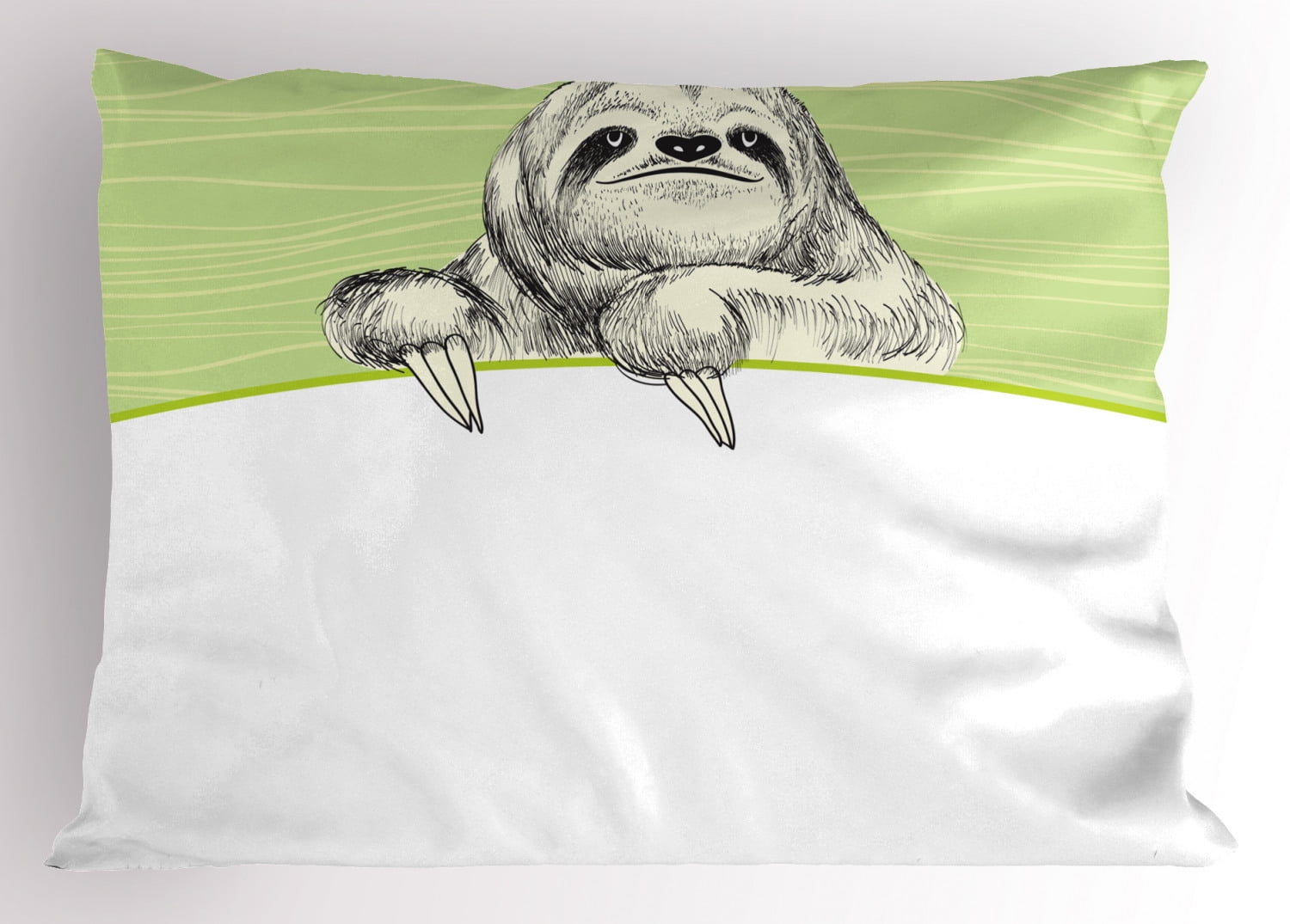Sloth Pillow Sham Hand Drawn Sluggish Animal Sloth on Green Abstract ...