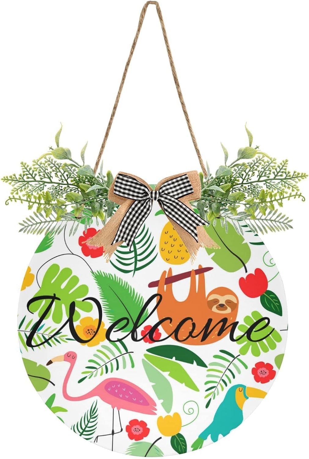 Sloth Pineapple Flamingo Welcome Sign for Front Door, Round Sign ...