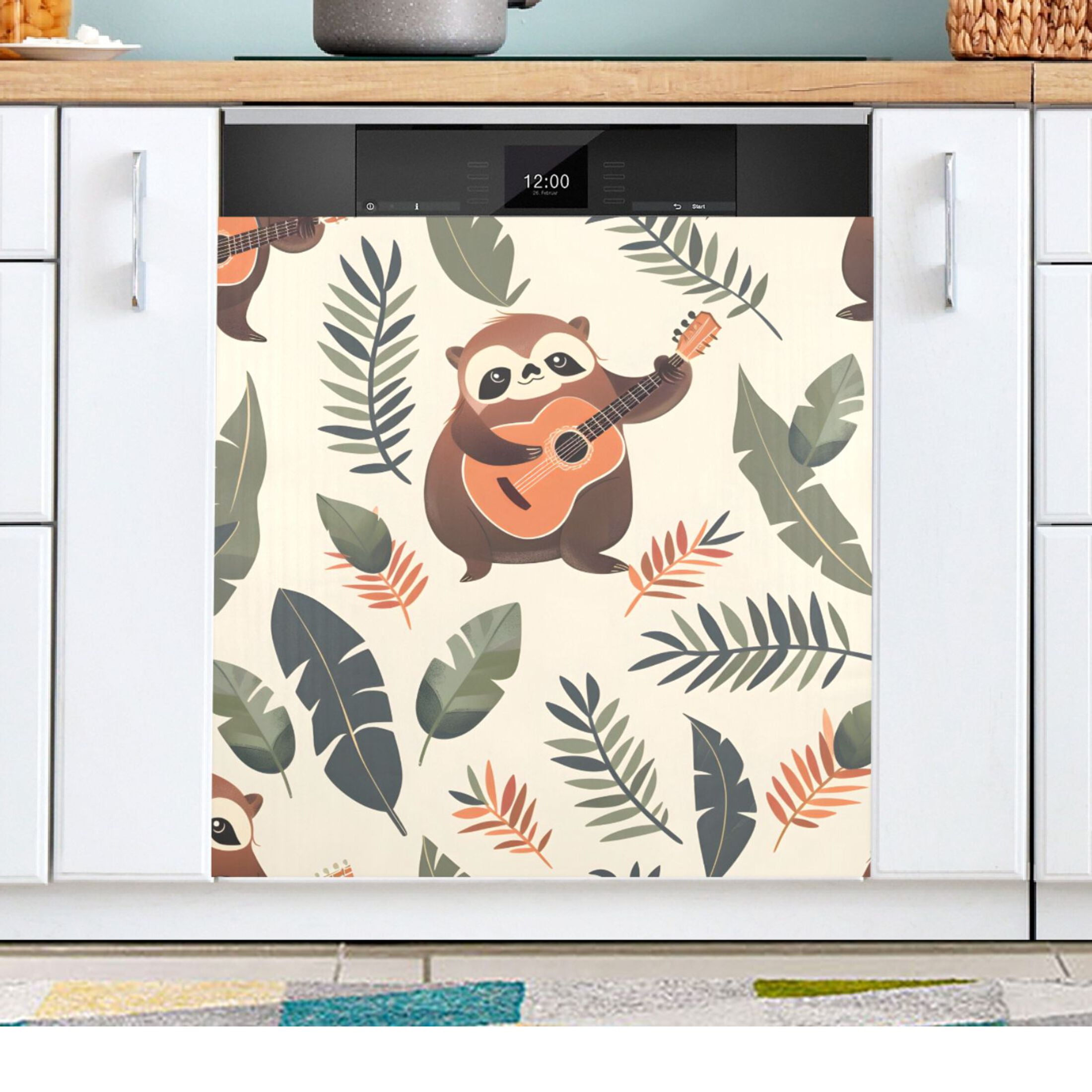 Sloth Play Guitar Palm Leaf Dishwasher Magnetic Refrigerator Magnet ...