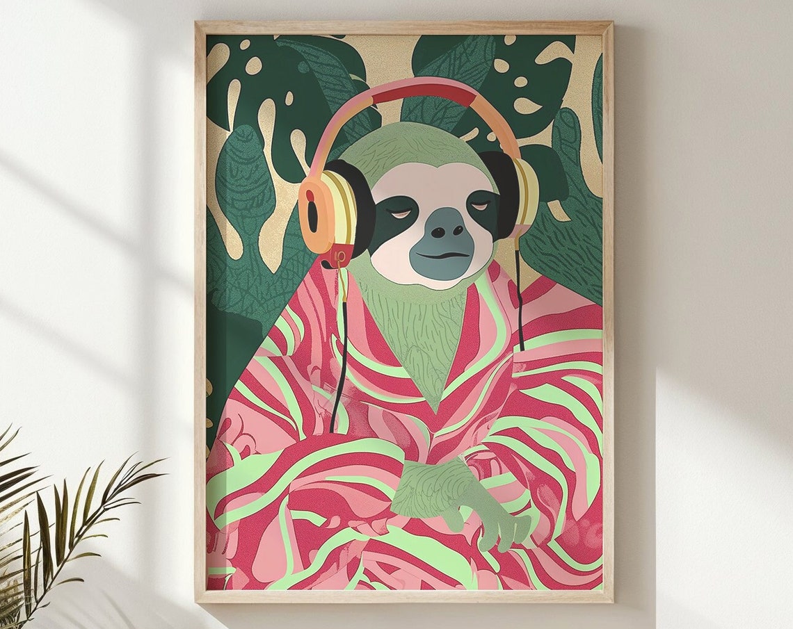 Sloth Print With Headphones ~ Nursery Wall Art ~ Kids Music Themed ...