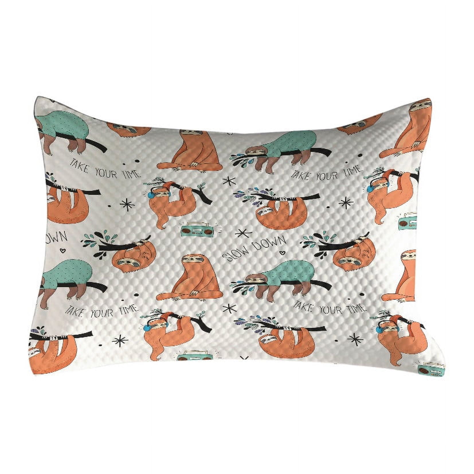 Sloth Quilted Pillowcover, Pattern Hand Drawn Sloths on Branches ...