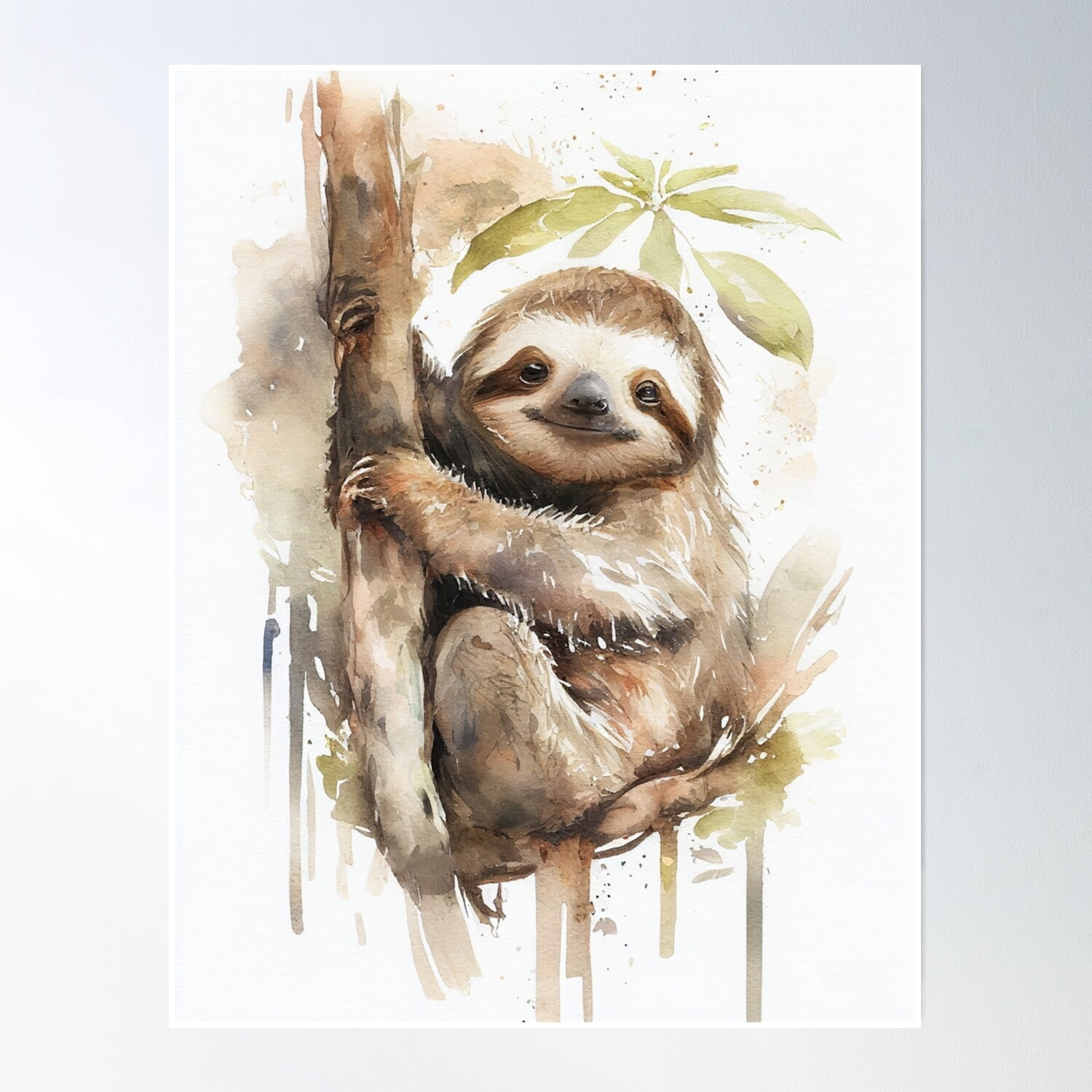 Sloth Safari Watercolor Painting Poster Wall Art, Modern Wall Decor ...