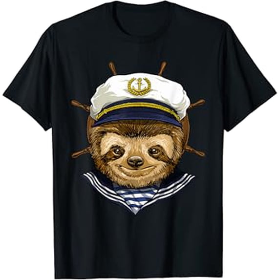 Sloth Sailor Boat Captain Wildlife Sloth Forest Animal T-Shirt ...