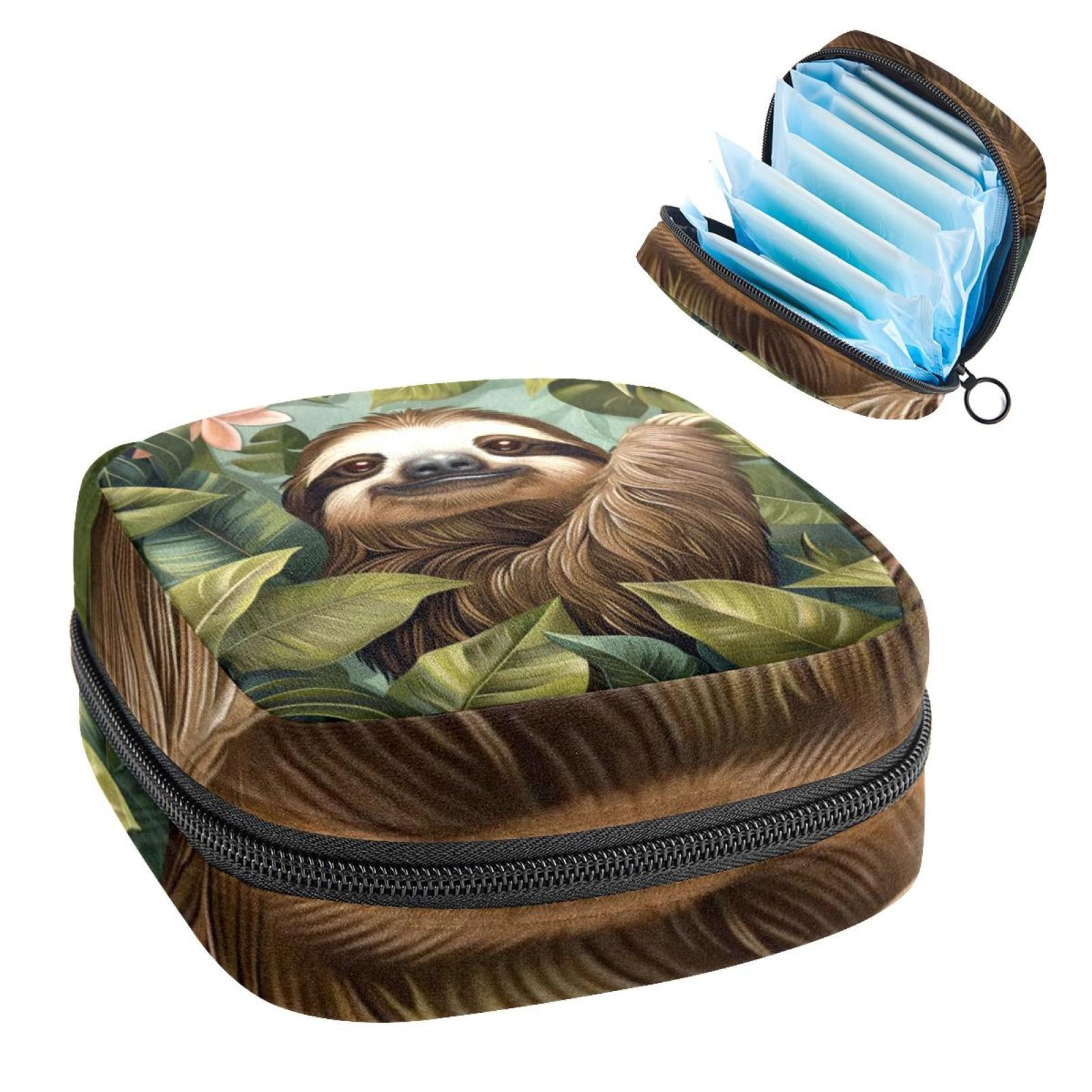 Sloth Sanitary Napkin Pouch Bag with Plush Fabric, Sponge, and Oxford Cloth Material, 4.7x6.6x6 ...