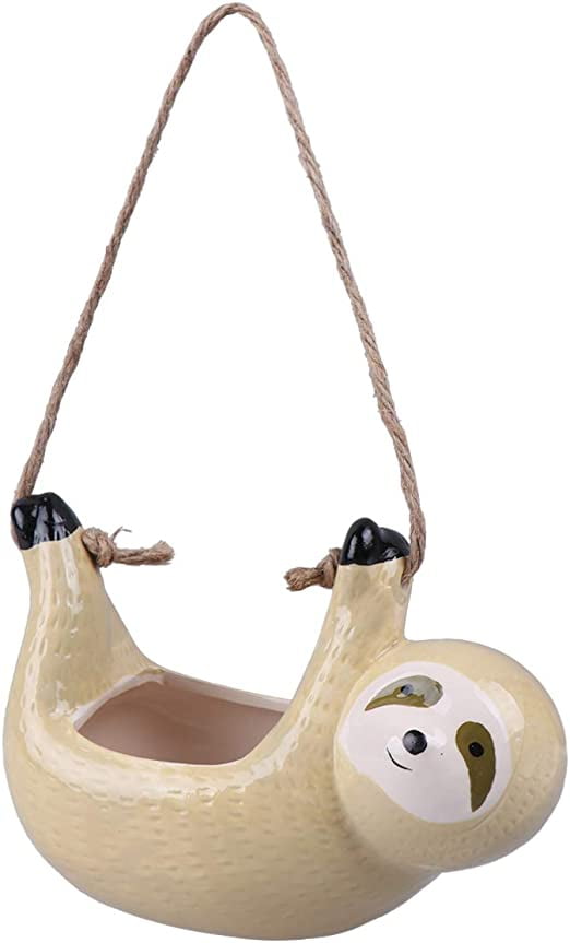 Sloth Shape Hanging Planter Ceramic Cute Animal Figurine Flower Pots ...