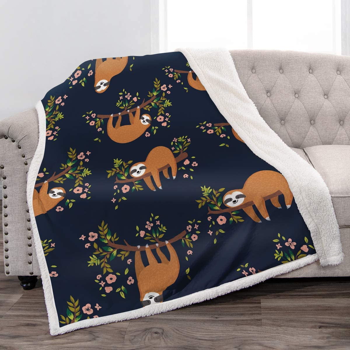 Sloth Sherpa Blanket Smooth and Soft Throw Blanket for Sofa Chair Bed ...