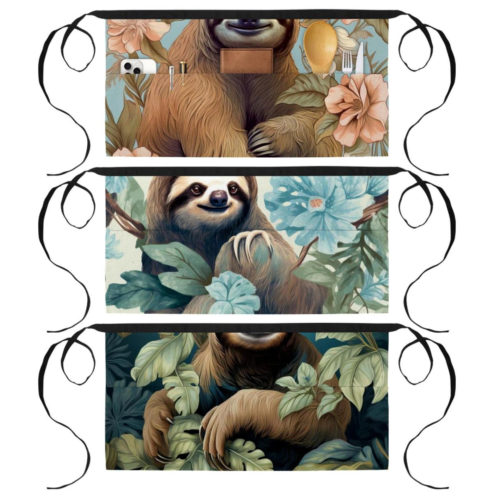 Sloth Short Apron with 3 Pockets, Printed Design - Ideal for Waitresses ...
