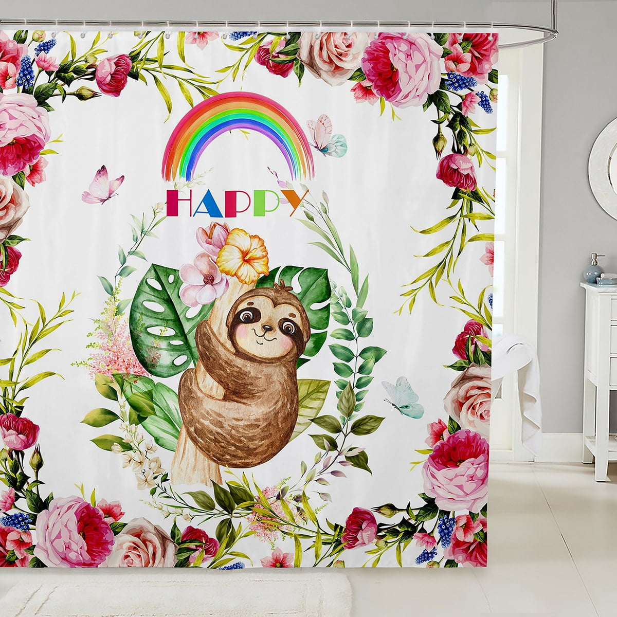 Sloth Shower Curtain Sets Toilet Decor,Sloth Wild Jungle Tropical ...