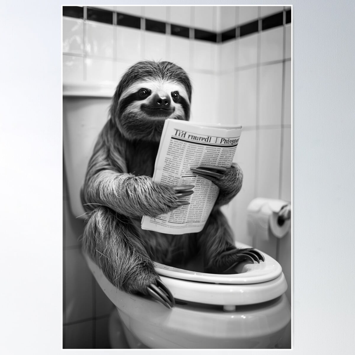 Sloth Sitting On The Toilet Reading A Newspaper Poster Wall Art, Modern ...