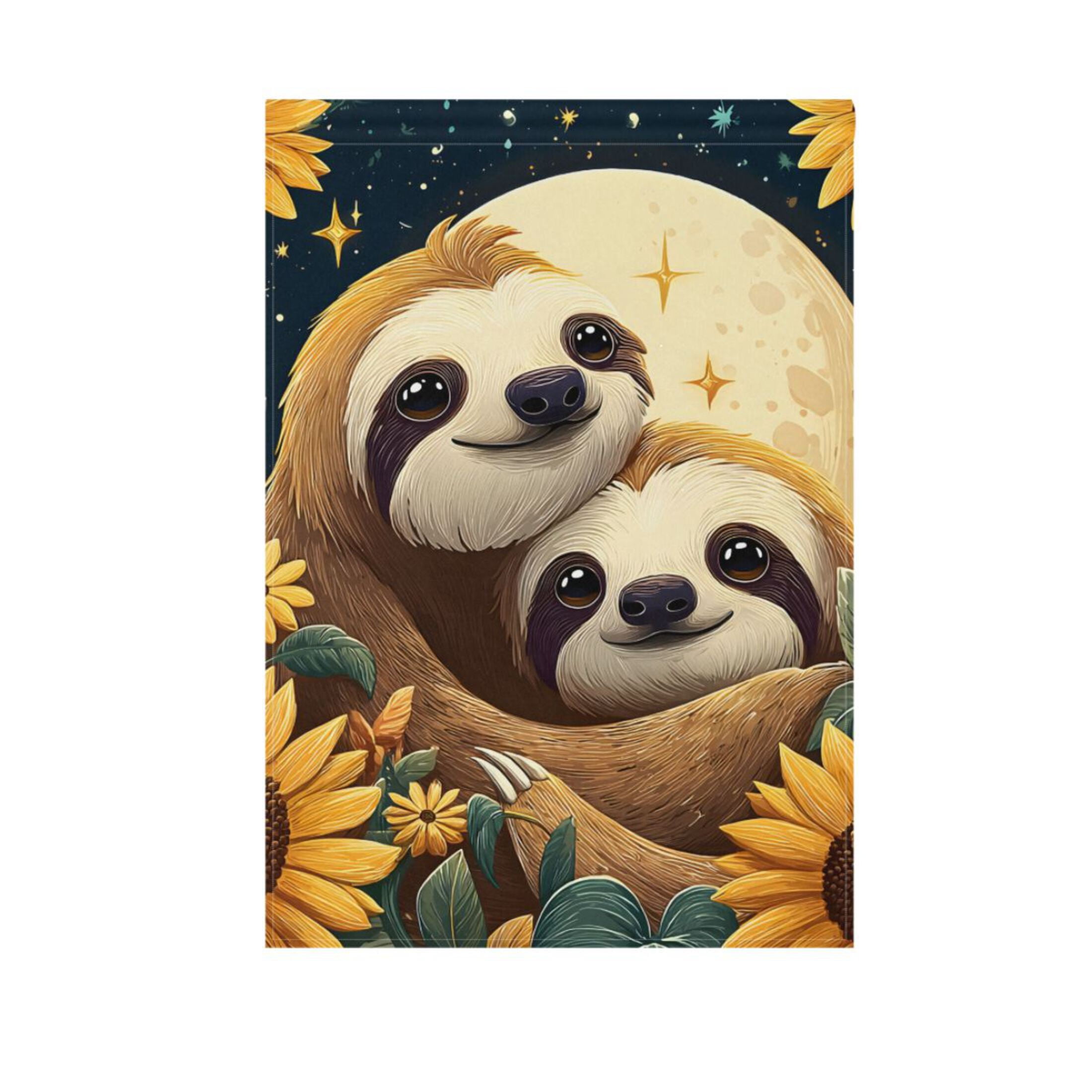 Sloth Sunflower Moon Garden Flag Double Sided 12 x 18/28 x 40 Inch Yard ...