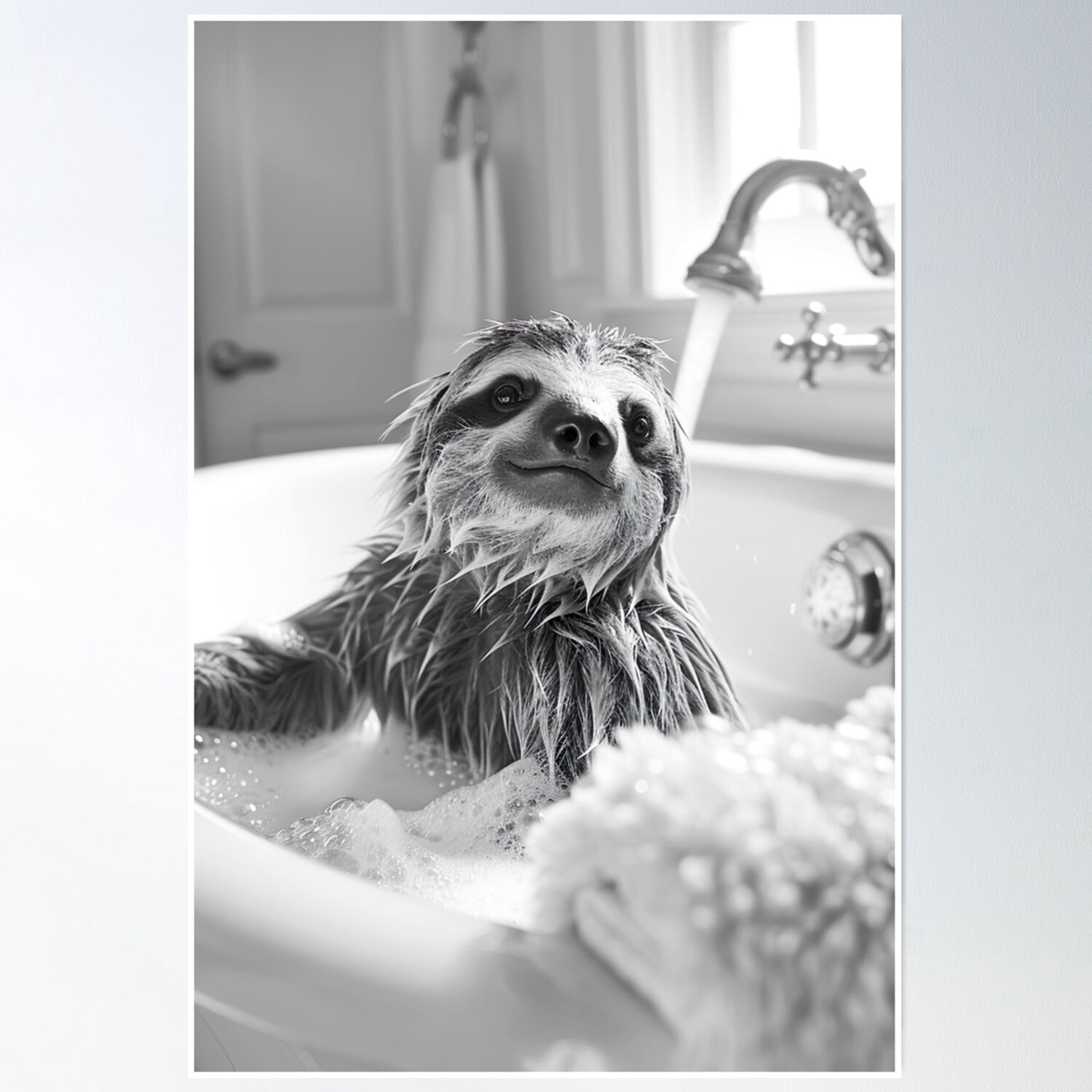 Sloth Taking A Bath, Funny Vintage Animal Photo Poster Wall Art, Modern ...