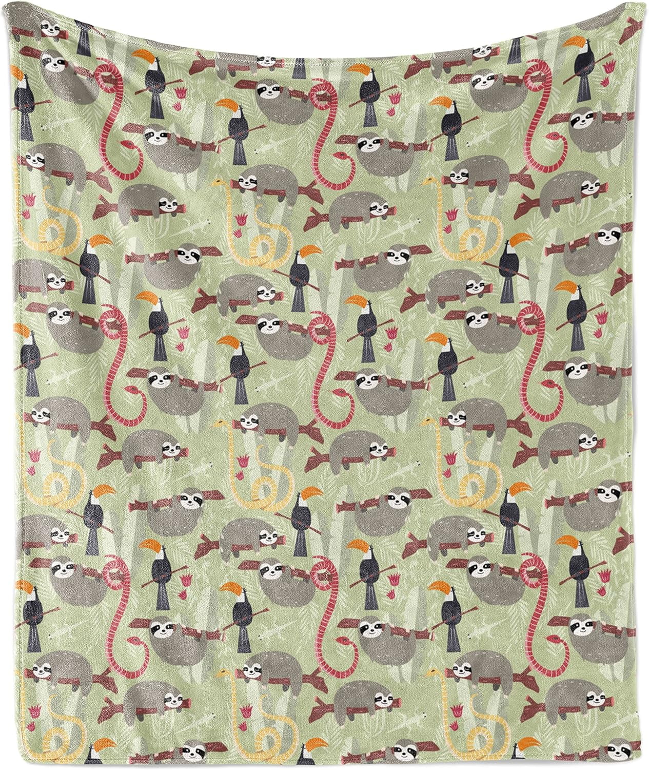 Sloth Throw Blanket, Amazon Rainforest Inhabitants Toucans Whipsnakes ...