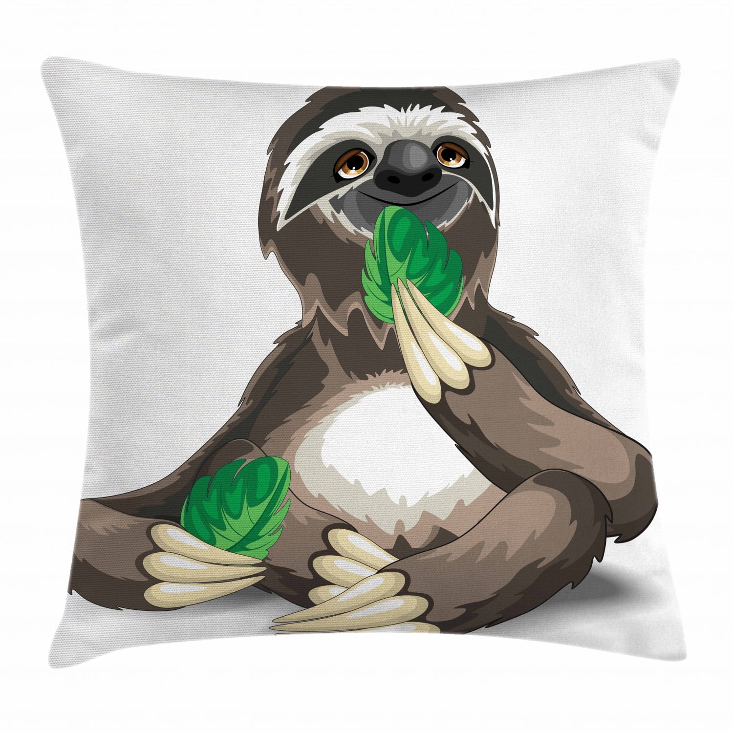 Sloth Throw Pillow Cushion Cover, Sluggish Wild Jungle Animal Eating ...