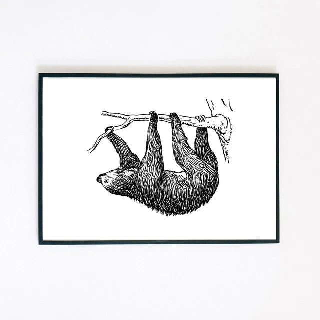 Sloth Tree Nature Illustration Drawing Line Art Design A5 Wall Decor ...