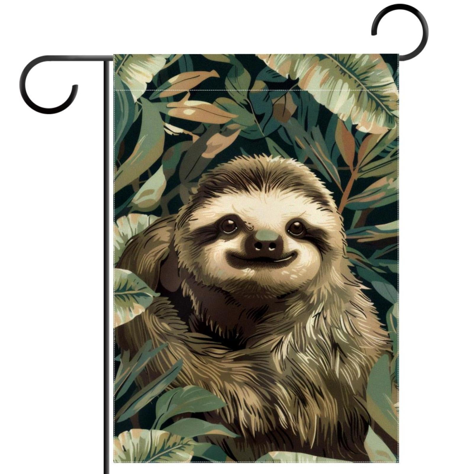 Sloth with Tropical Palm Leaves Double Sided Garden Flag Decorative ...