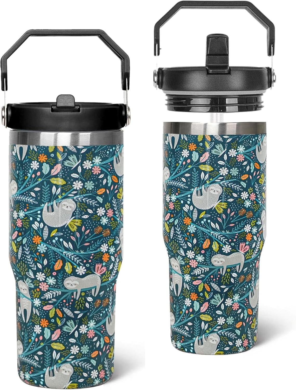 Sloth Tumbler with Handle and Flip Straw Cute Sloth Gifts Coffee Travel ...