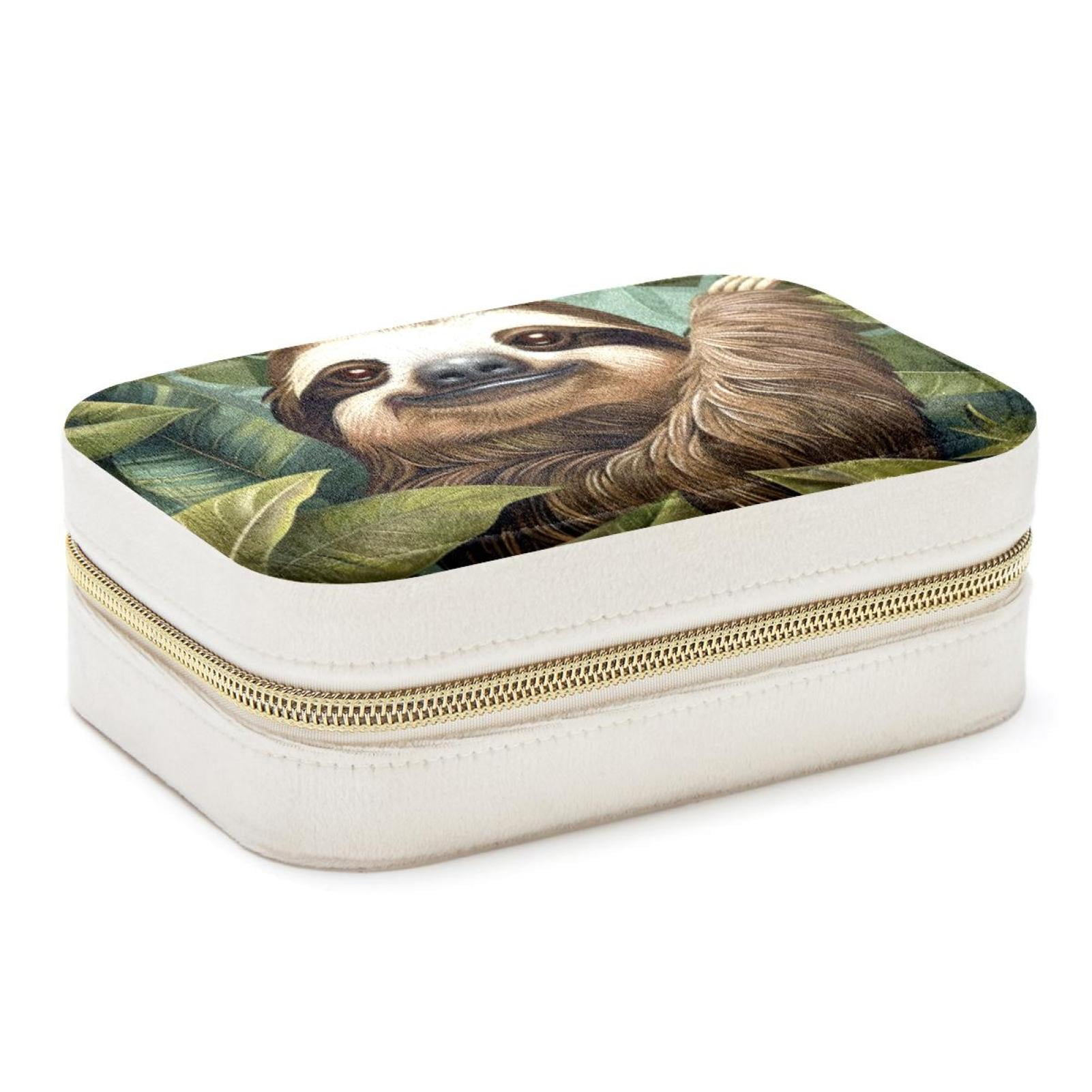 Sloth Velvet Portable Necklace Organizer Box with Removable Compartment ...