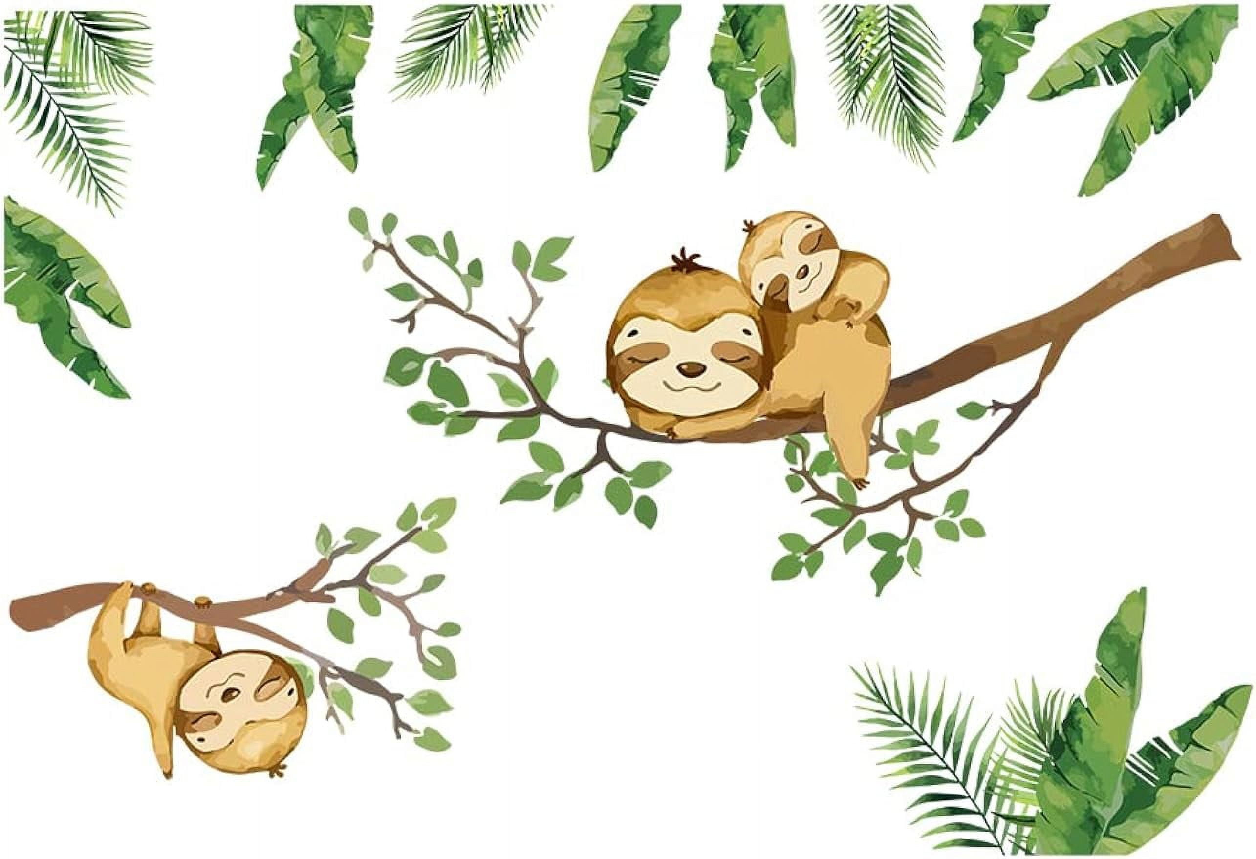 Sloth Wall Sticker Cute Sloth Jungle Branches Wall Decal Animal ...